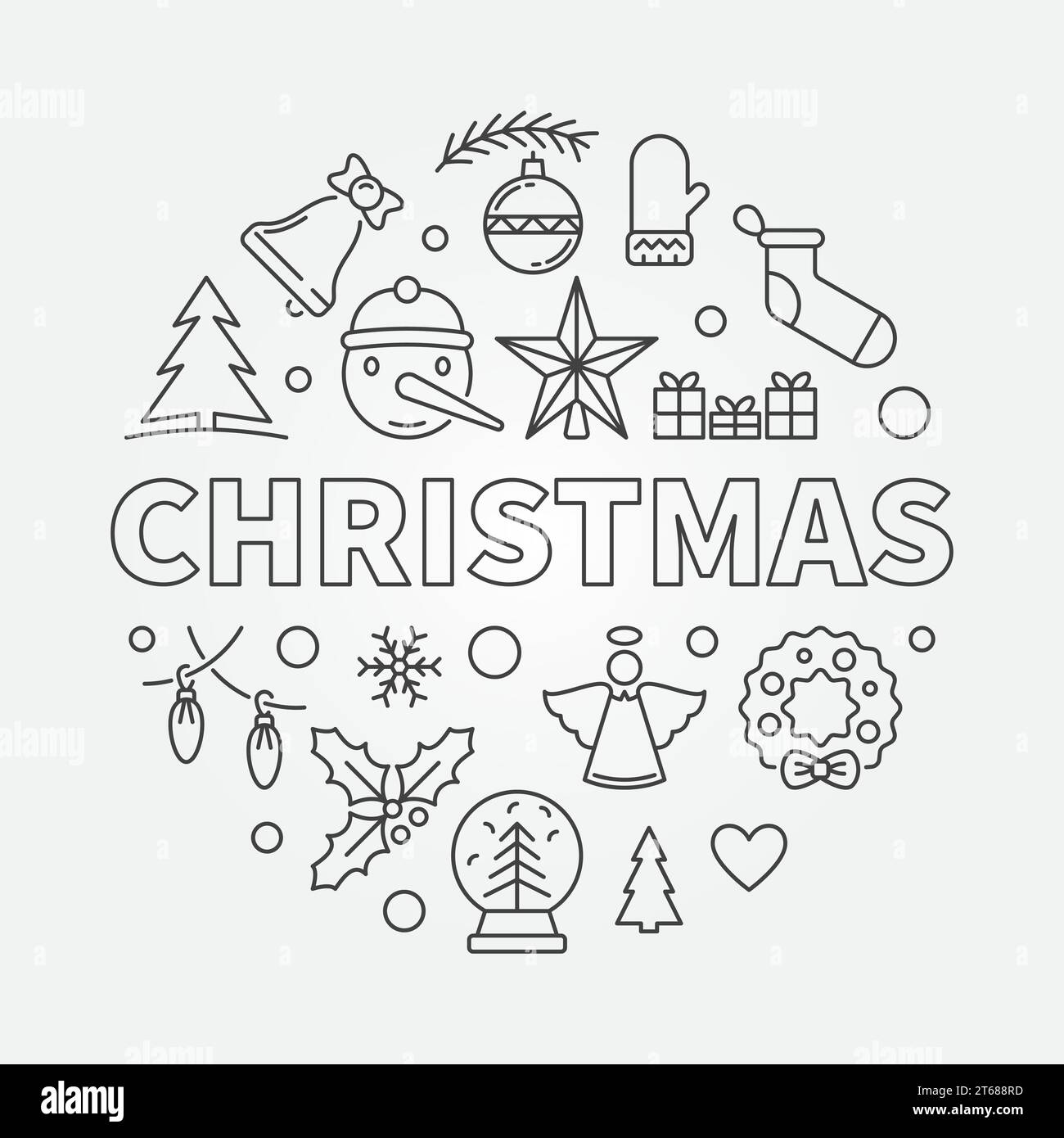 Christmas round vector illustration made with xmas outline icons and ...