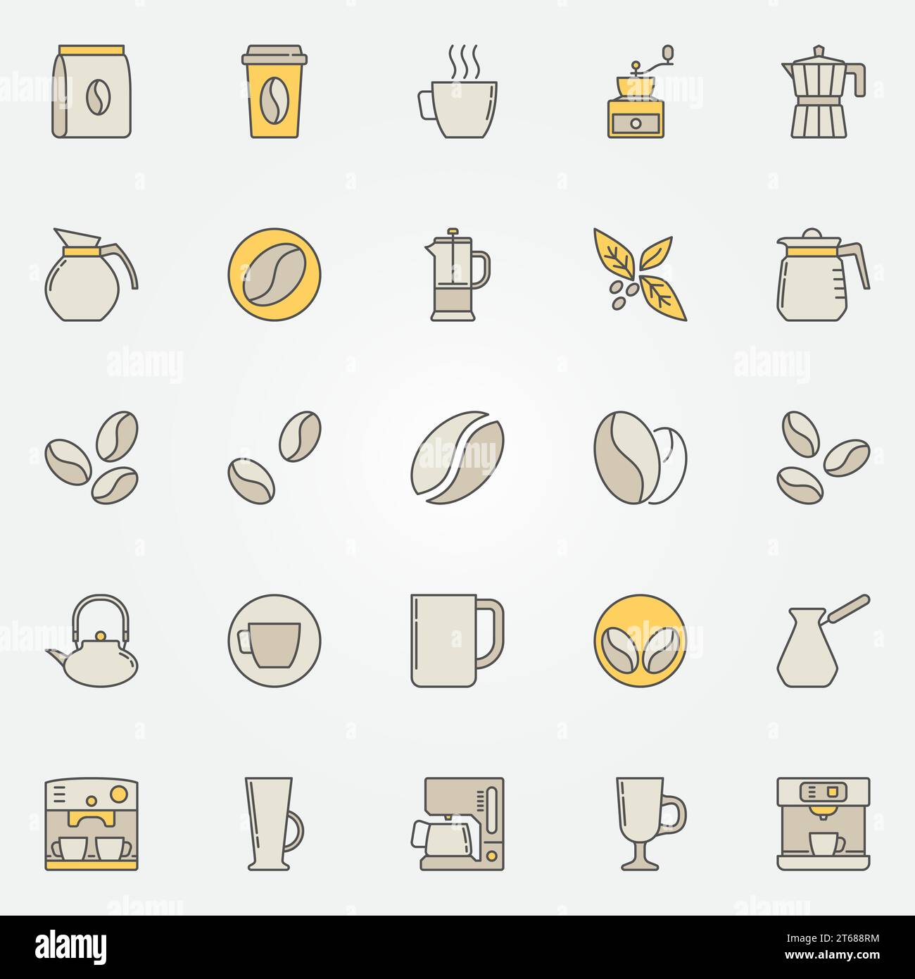 Coffee colorful icons collection. Vector set of cup, coffee machine and ...