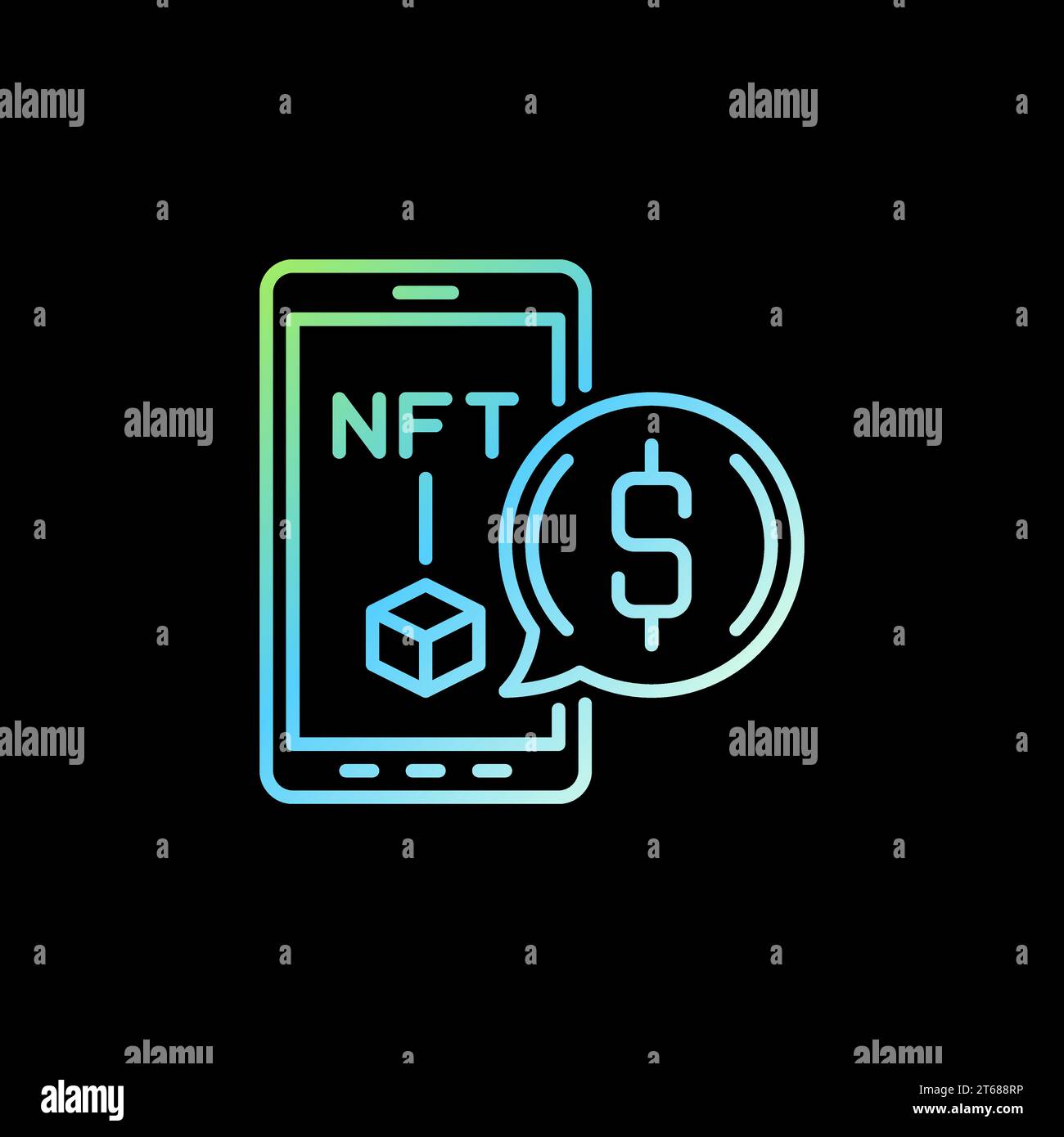 NFT and Smartphon outline colored icon. Non-Fungible Token Online ...