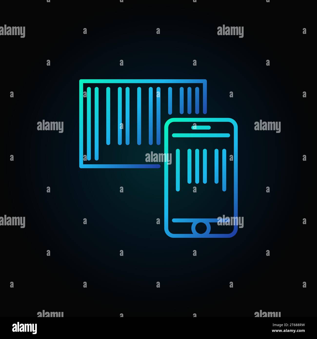 Smartphone scanning barcode blue icon or symbol in thin line style on ...