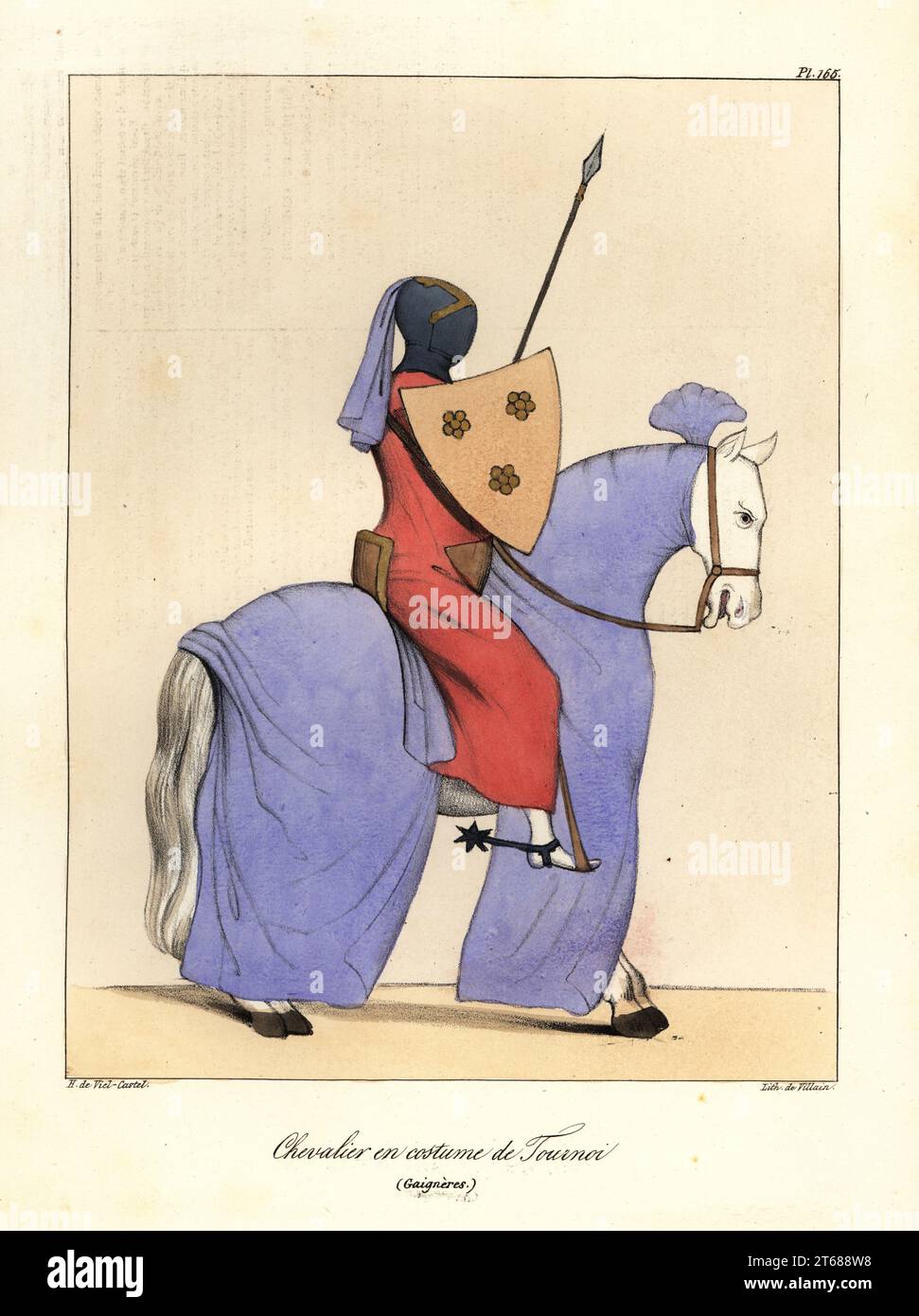 Knight in costume for a tournament, 12th century. In helm with lilac ...