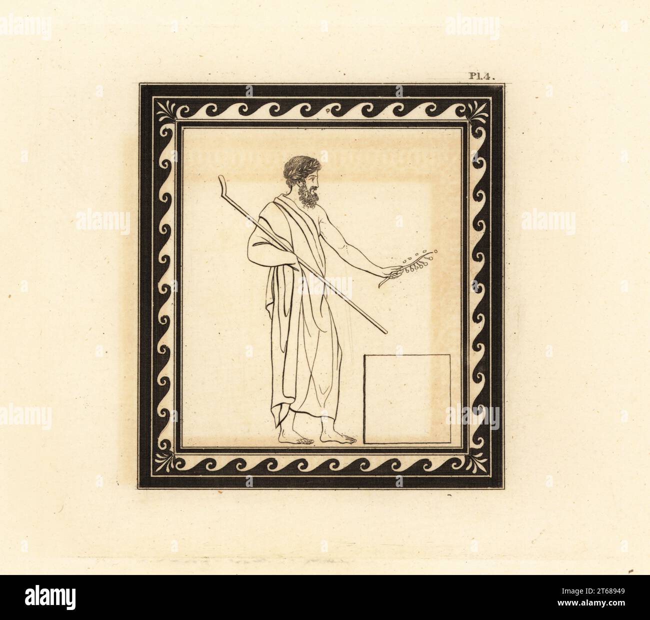 Bacchus offering a branch of sesamum on an altar. He wears a crown of ...