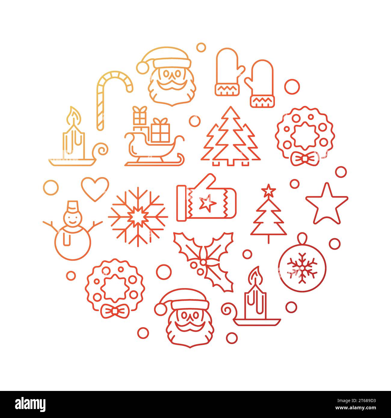Happy New Year round vector red concept outline illustration on white ...