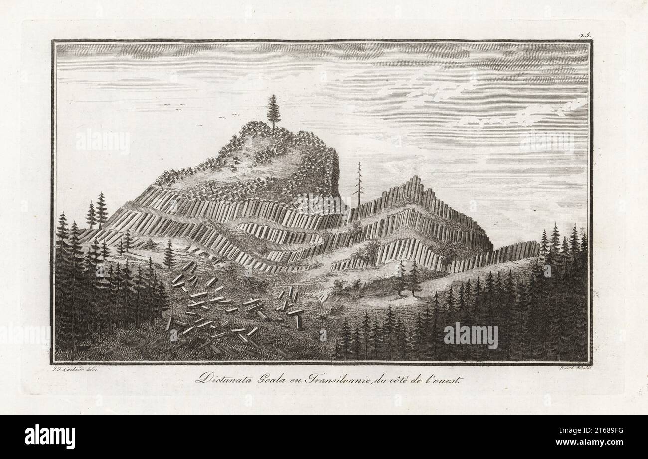 Mountain of hexagonal basalt prismatic columns at Detunata Goala, Alba ...