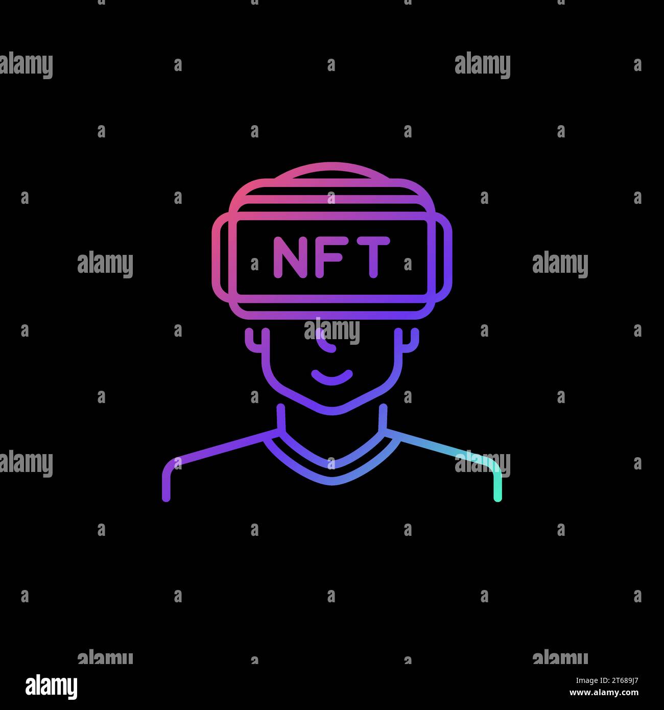 NFT VR vector concept line colorful icon - Virtual Reality Non Fungible Token linear sign on ...