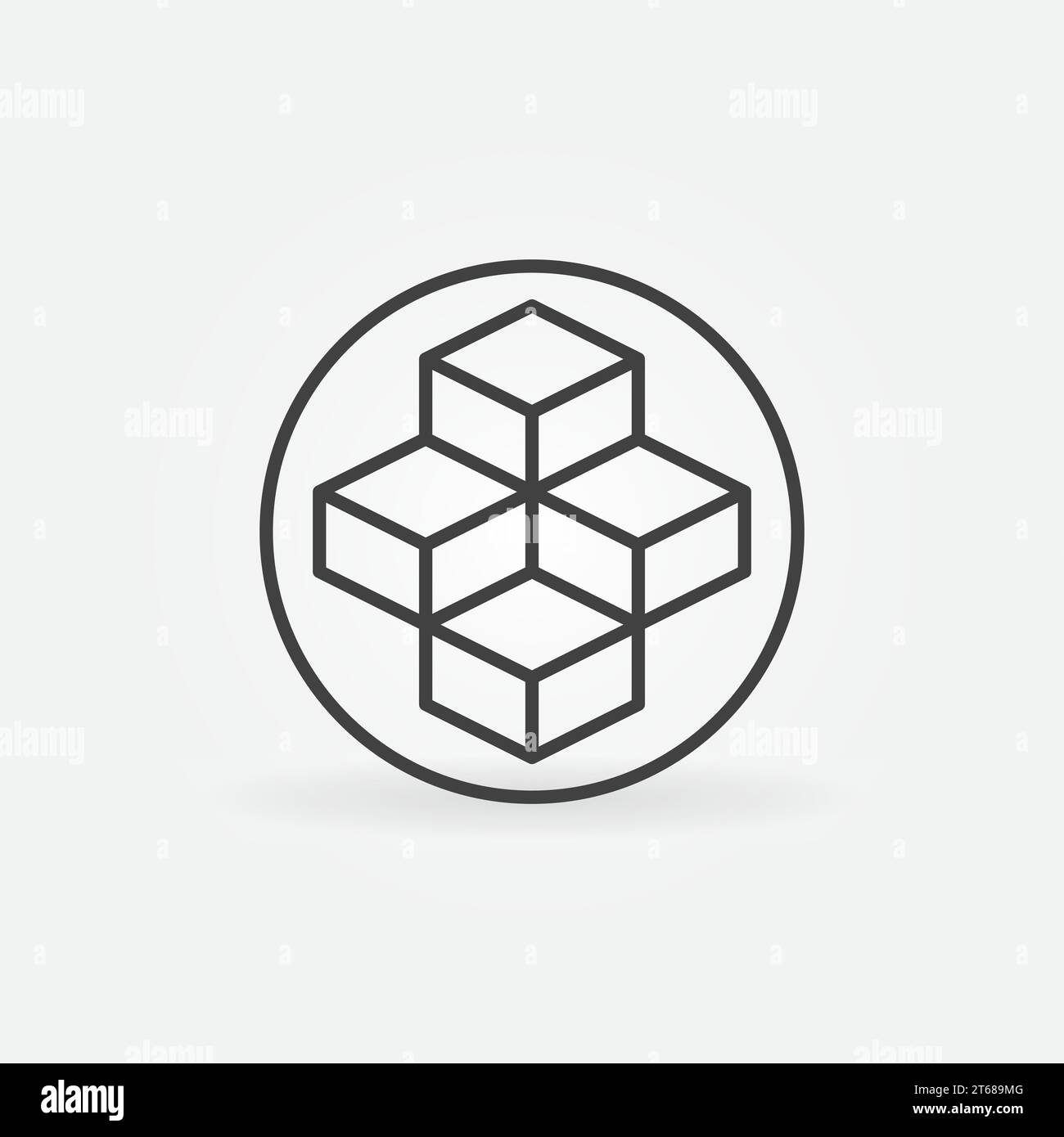 Circle With Blockchain Vector Thin Line Concept Round Icon Cube Network Structure With Four