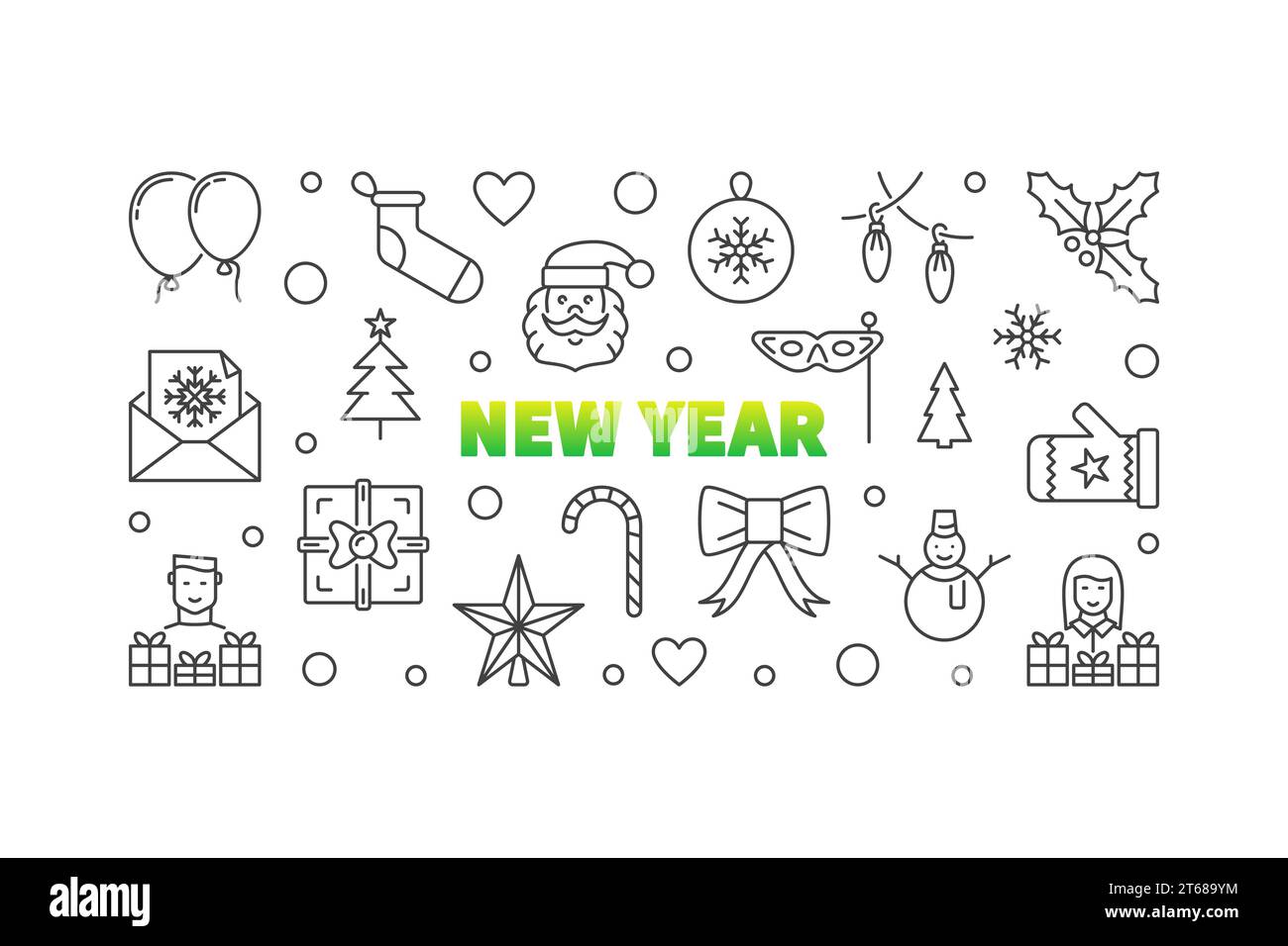 New Year line horizontal illustration. Vector banner with modern ...