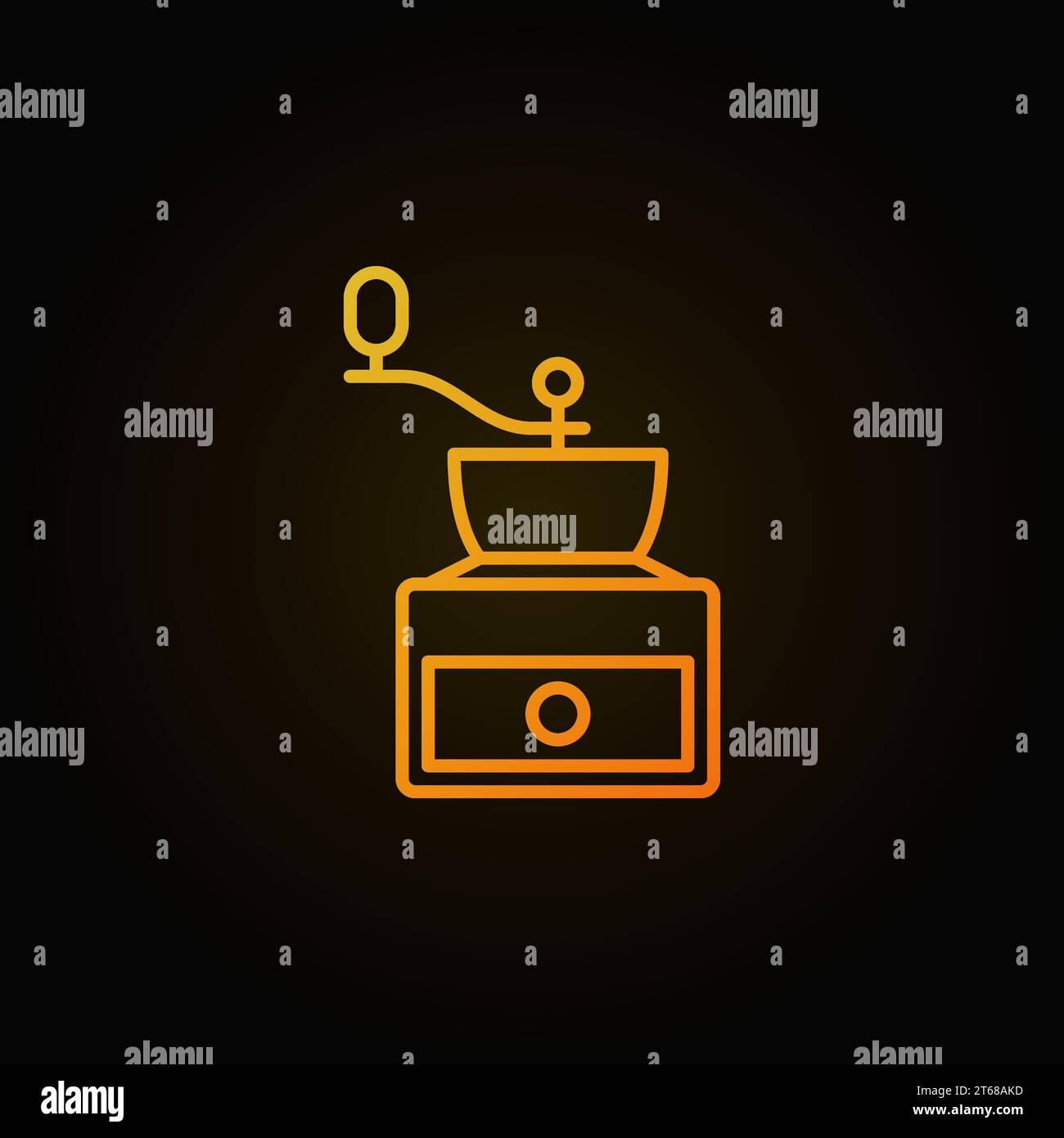 Manual coffee grinder yellow icon on dark background. Vector concept ...
