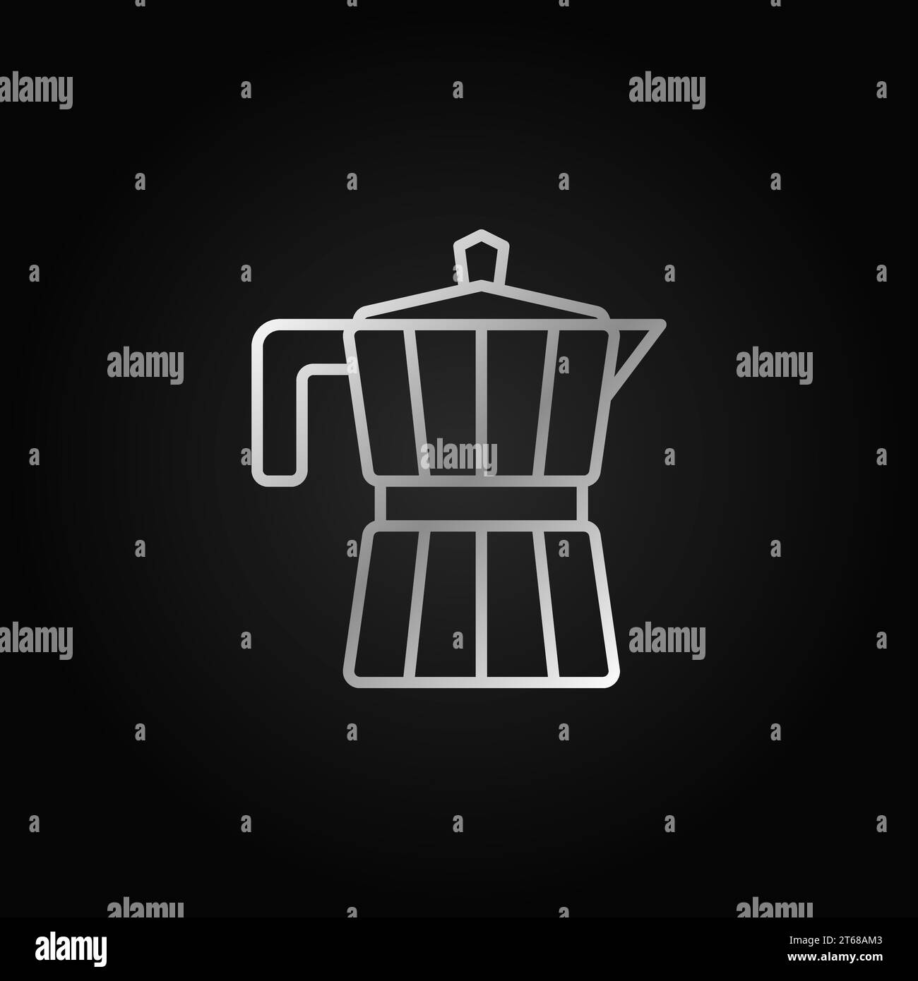 Moka pot vector line silver icon or logo element on dark background ...