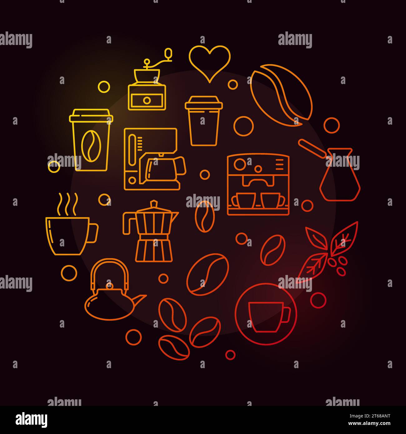 Vector coffee circular colored symbol or illustration in thin line ...