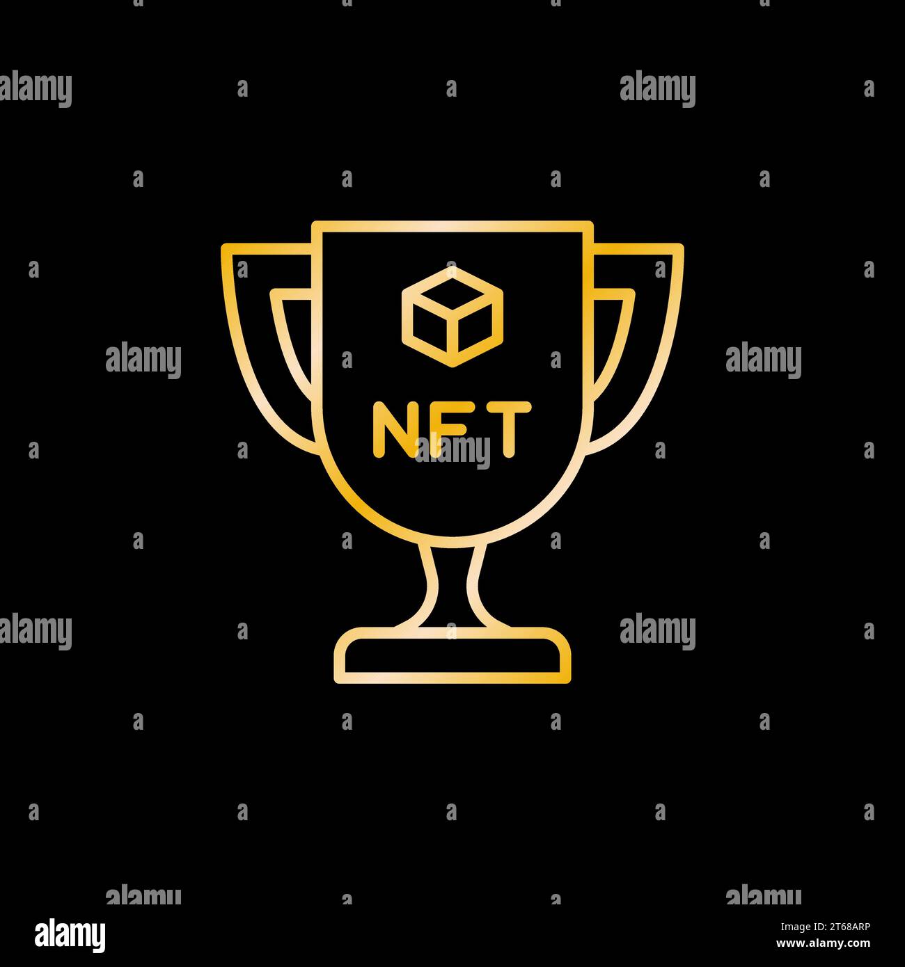 NFT Trophy Cup outline golden icon. Non-fungible Token Goblet vector ...