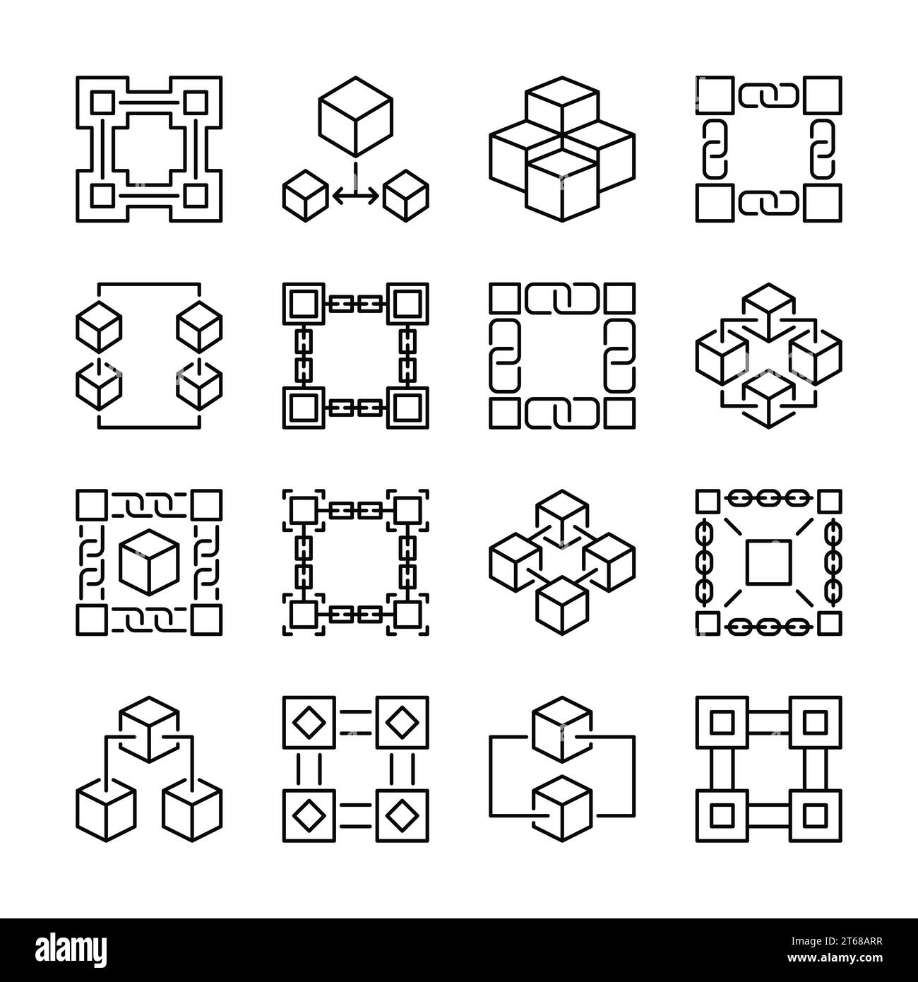 Block chain icons. Collection of 16 vector blockchain concept signs in thin line style Stock ...