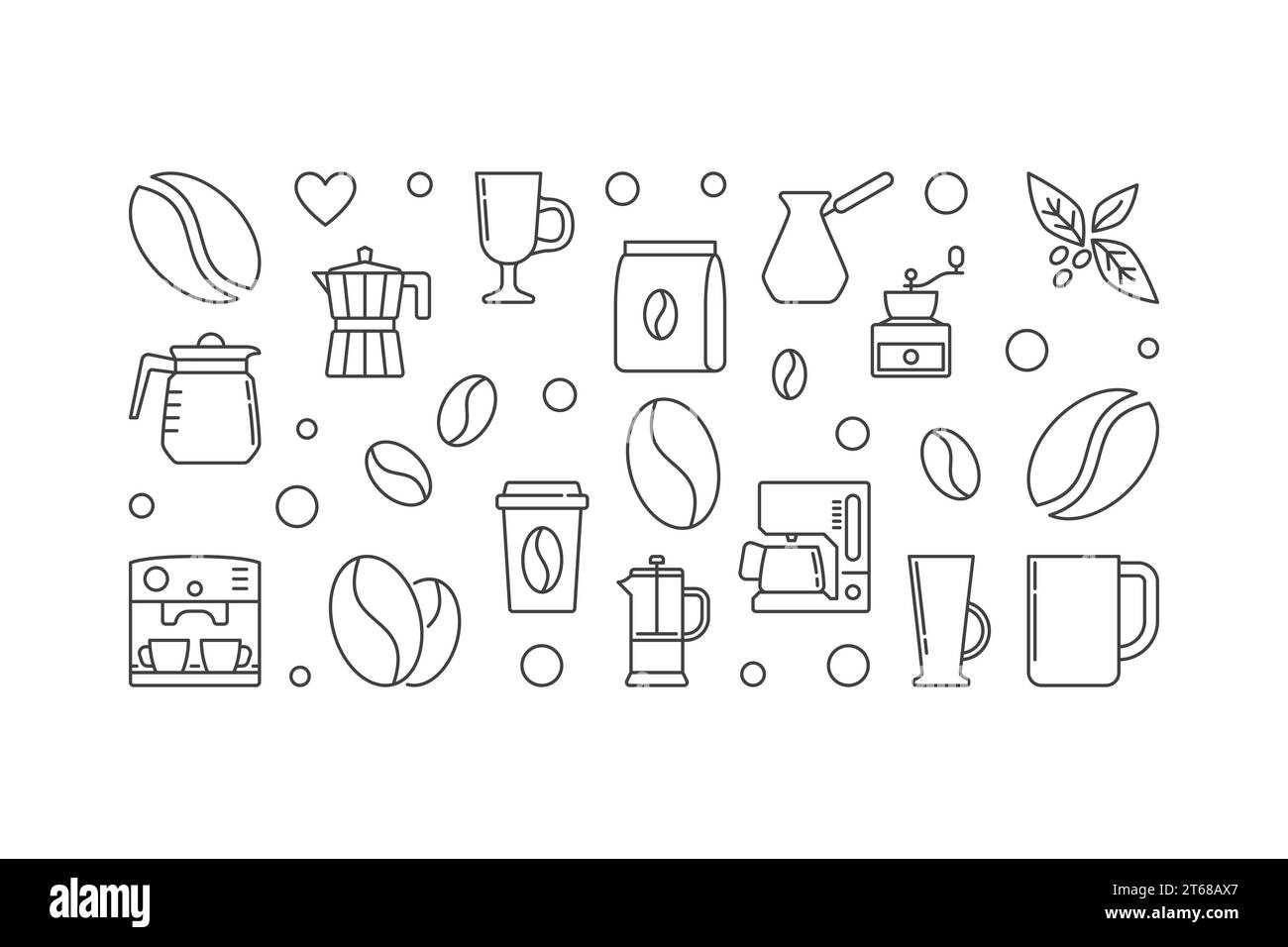 Vector coffee shop horizontal modern banner or illustration in thin ...