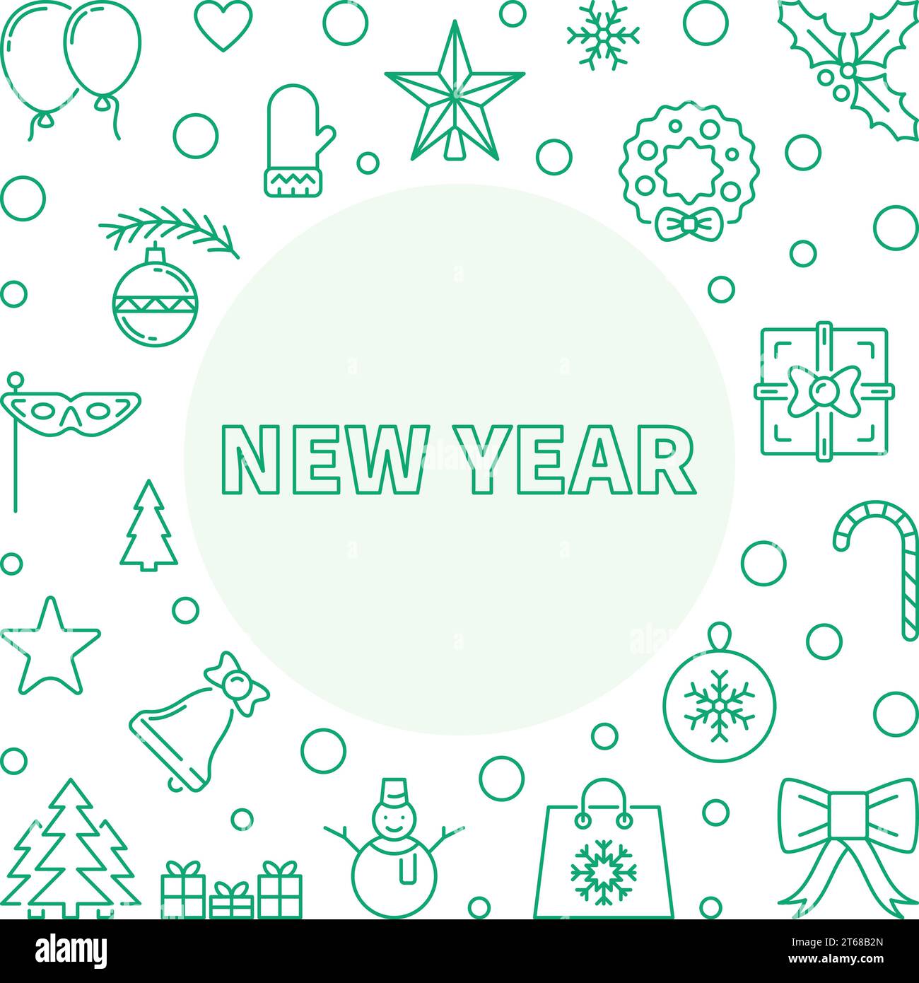 Vector New Year square frame or background in outline style Stock ...