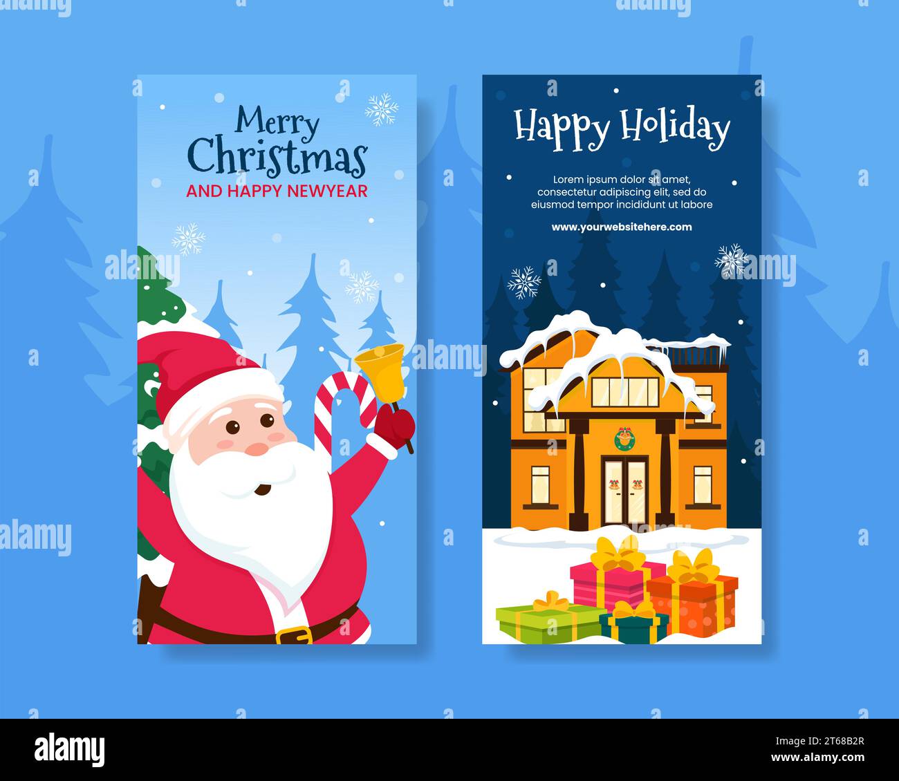 Merry Christmas Cover Illustration Flat Cartoon Hand Drawn Templates ...