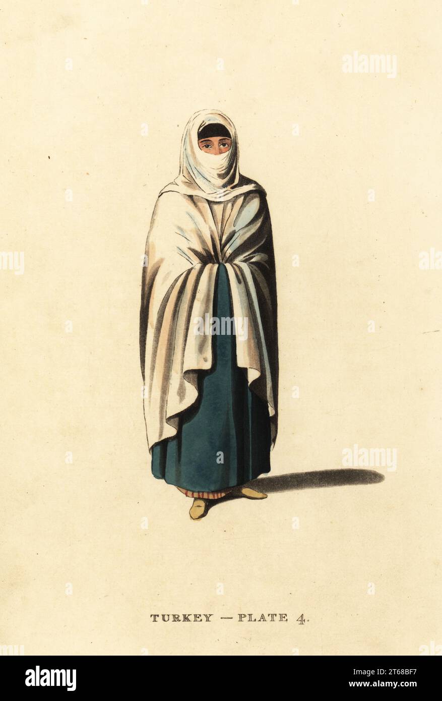 Turkish woman in provincial dress. She wears a muslin maharmah ...