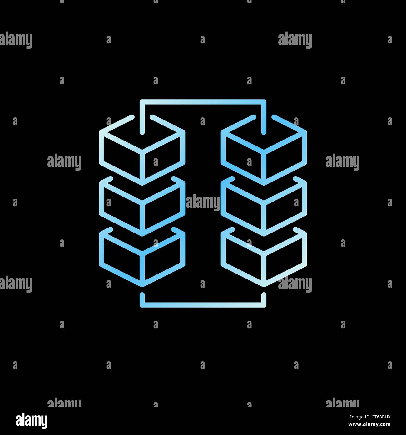 Blockchain with Six Blocks outline vector concept blue icon. Block ...