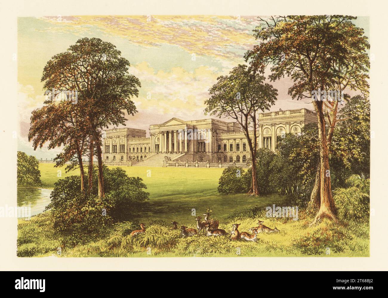 South facade of Stowe Park, Buckinghamshire, England. Neo-classical ...