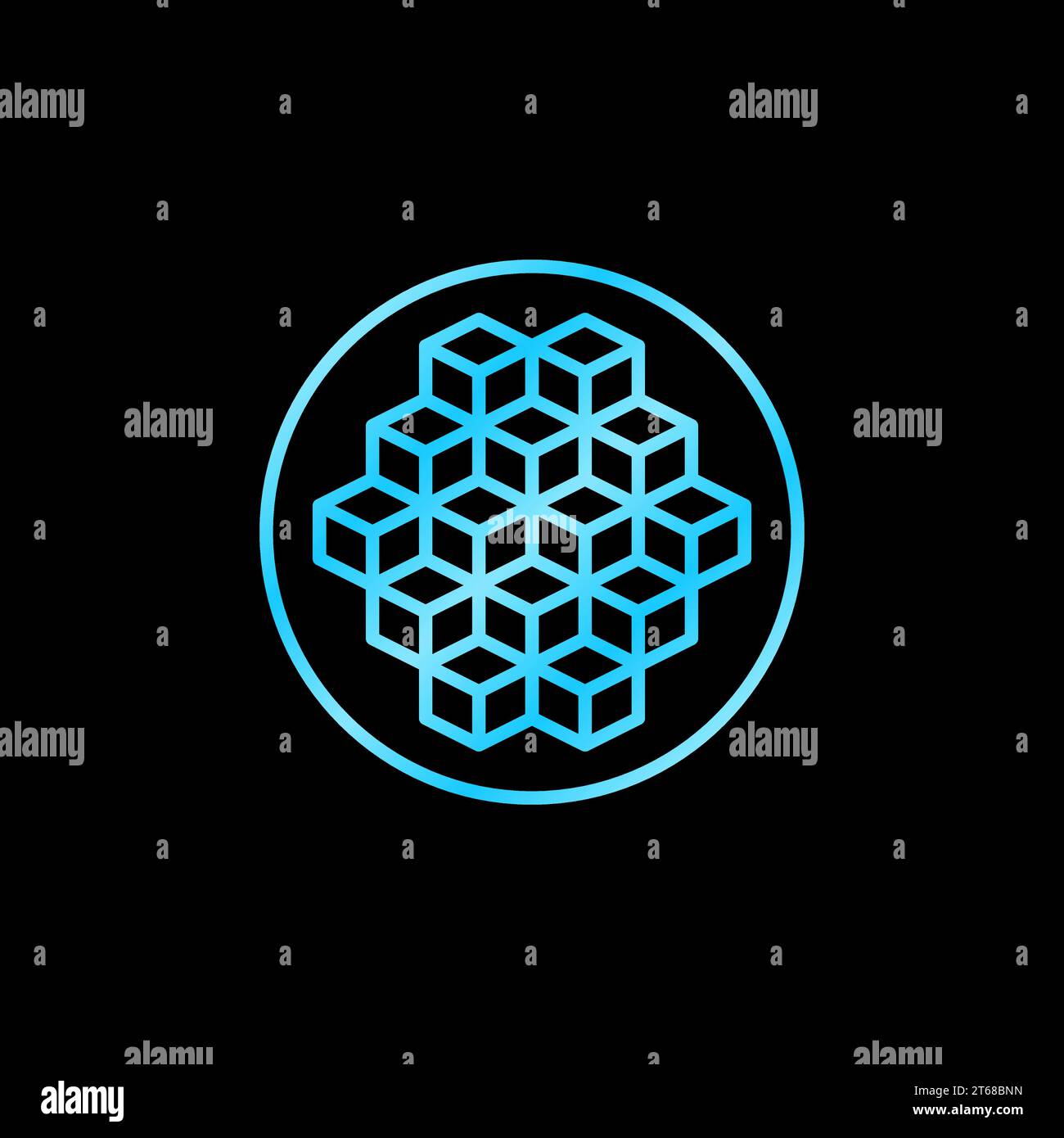Blockchain Blocks in circle vector concept blue outline icon. Block ...