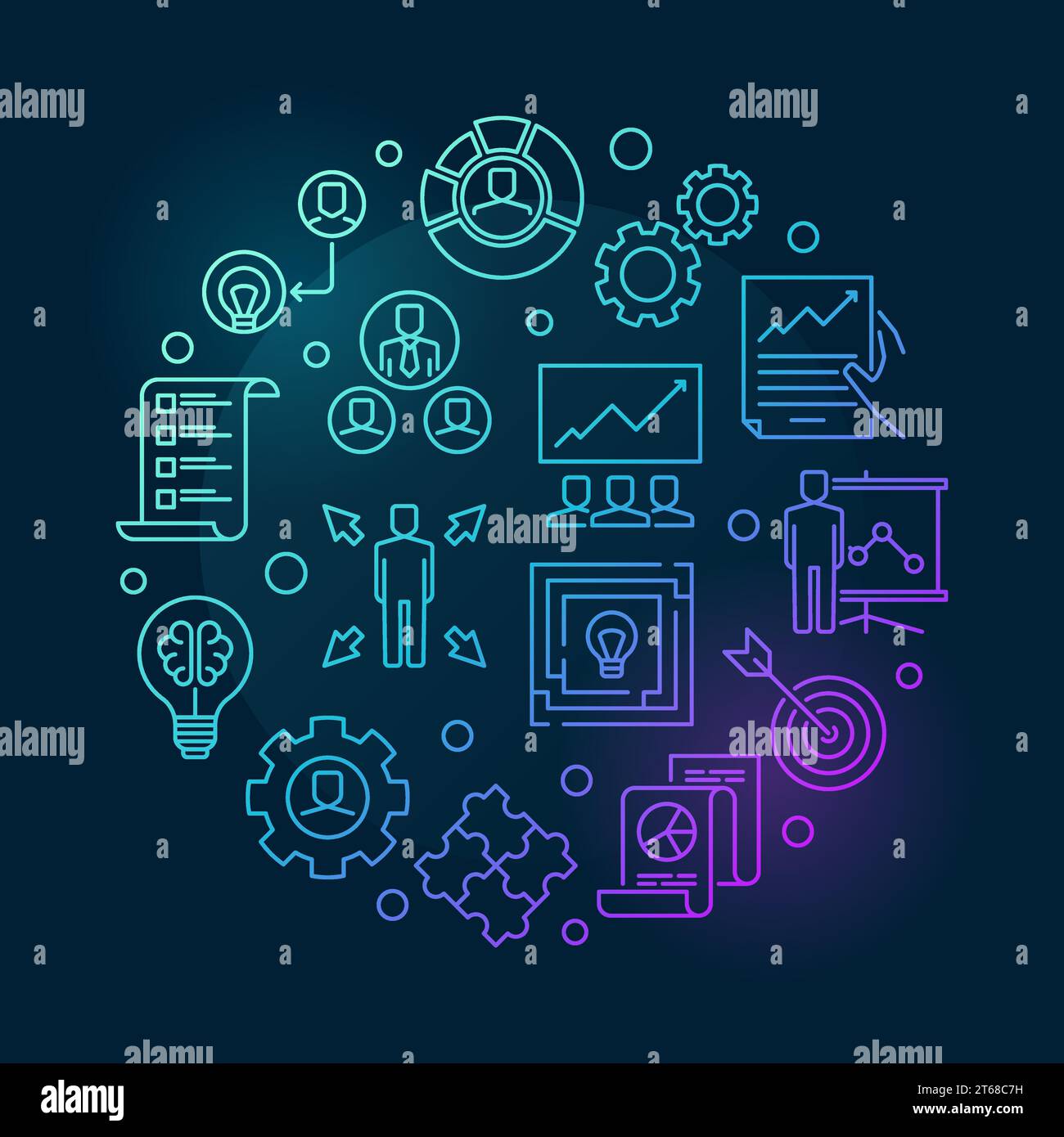 Business Strategy vector concept round colored outline illustration on ...