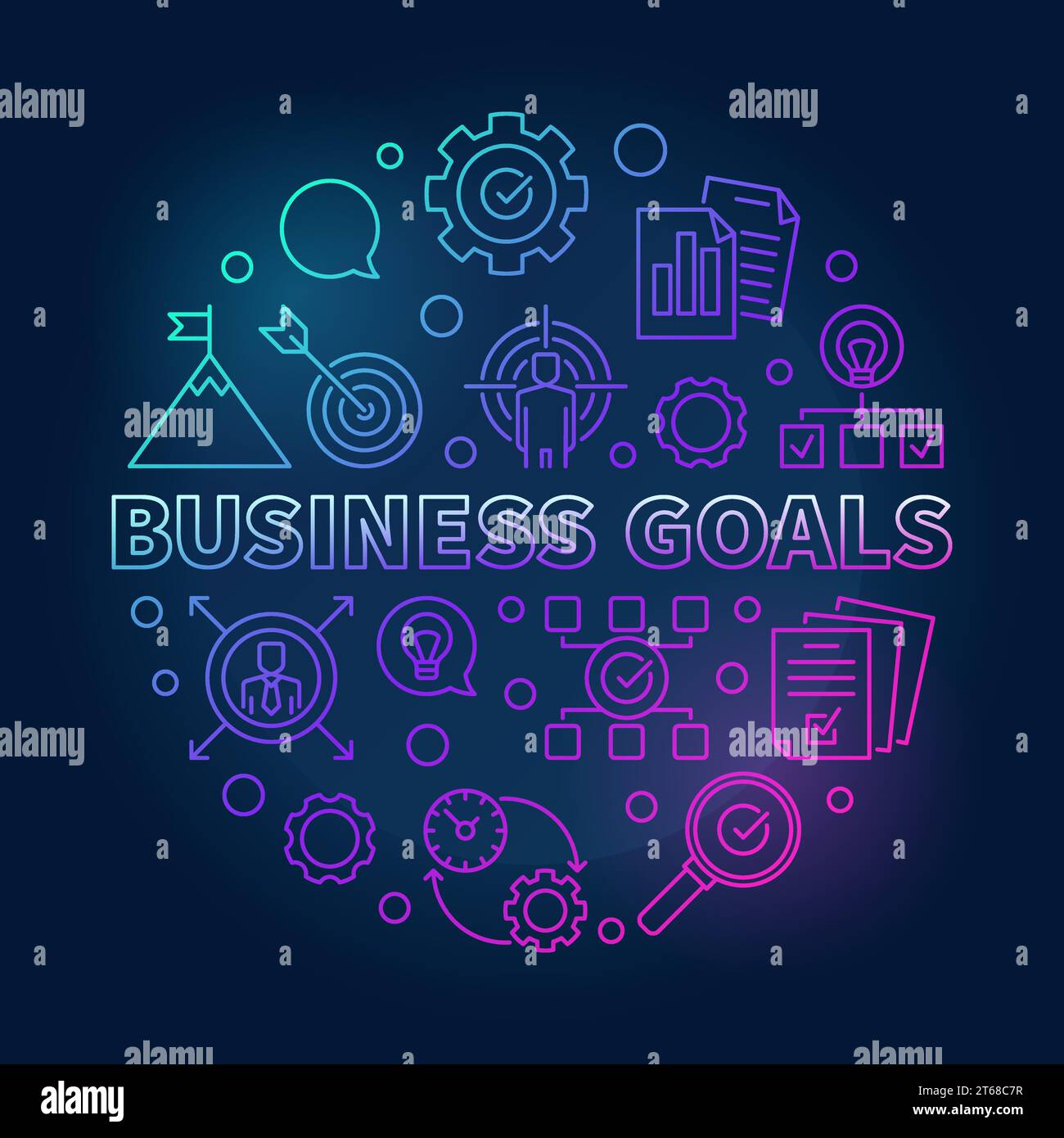 Business goals vector round creative illustration in outline style on ...