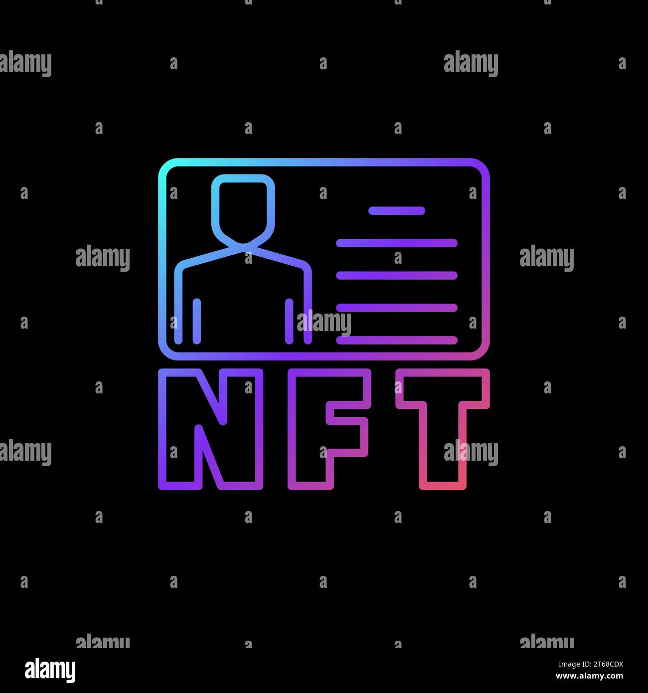 NFT - Non-fungible Token Identity vector concept colored line icon or symbol on dark background ...
