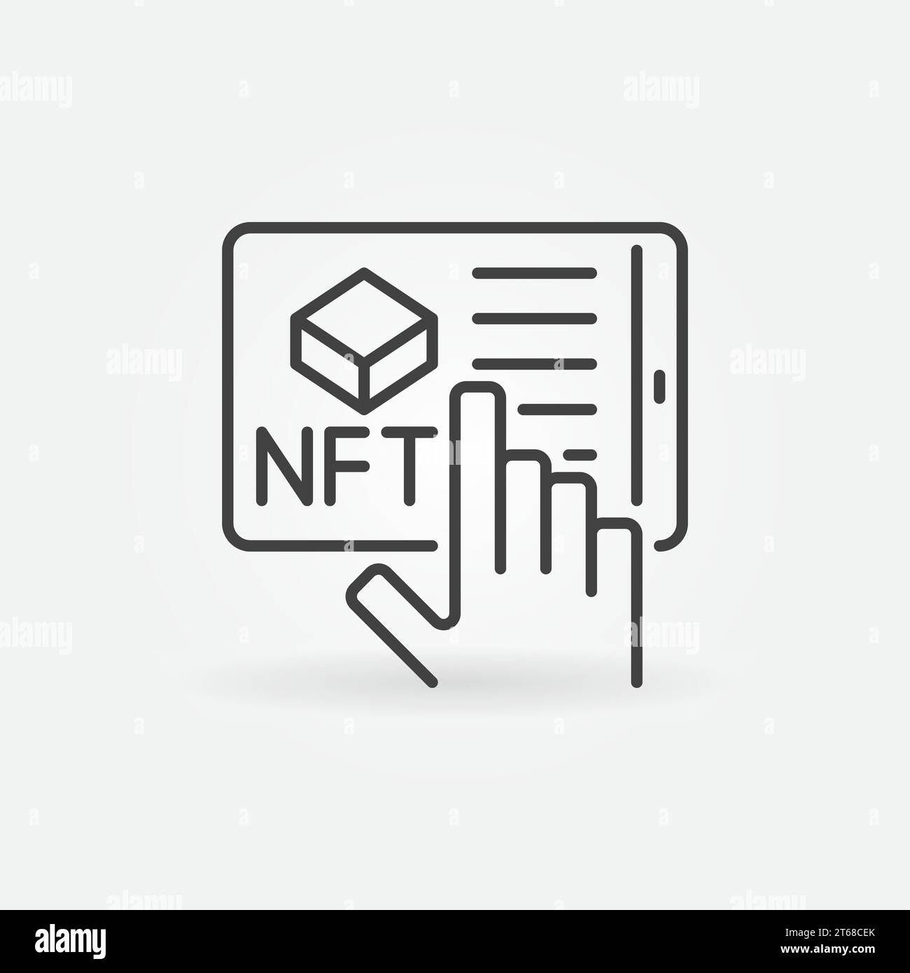 NFT on Tablet Screen and Hand linear vector Non-Fungible Token Online ...