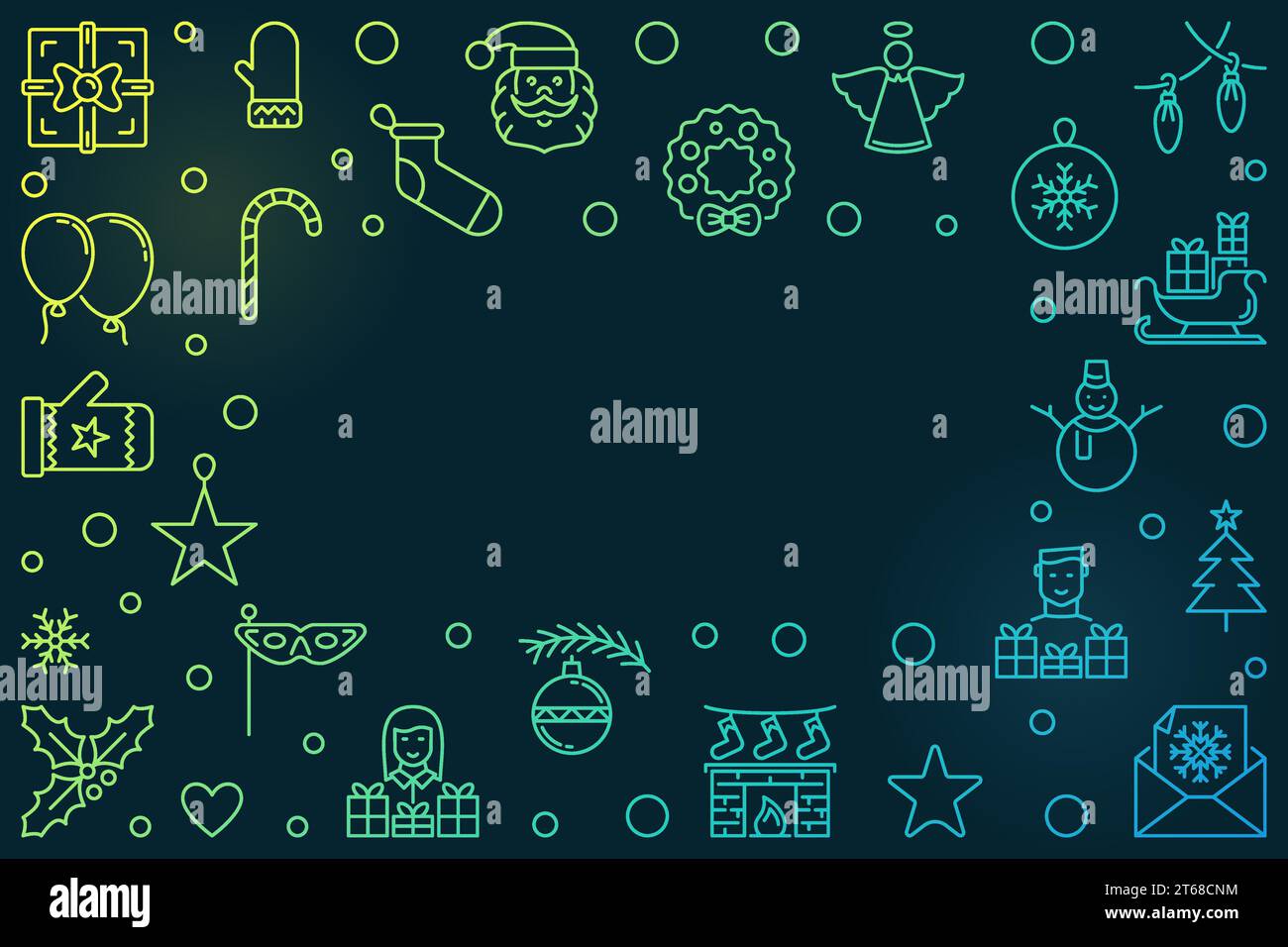 Vector Merry Christmas colorful outline frame. Xmas concept ...