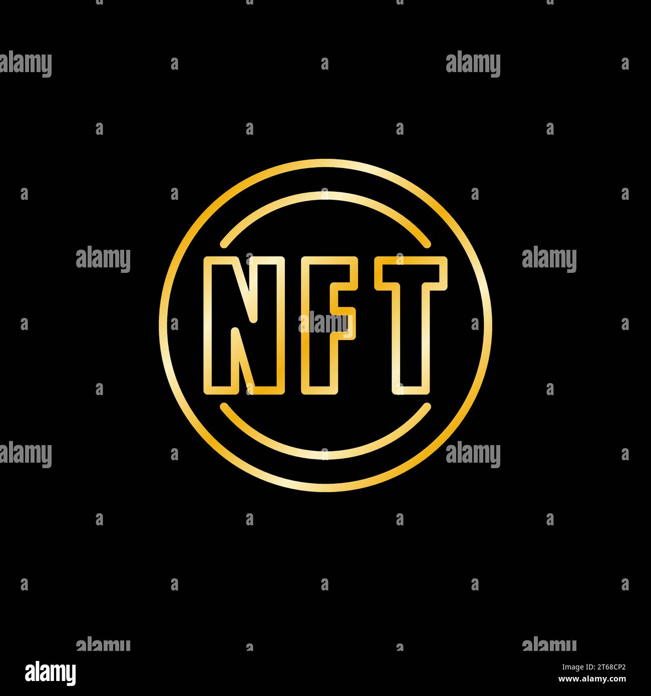 NFT Technology vector concept round outline golden icon. Non-Fungible ...