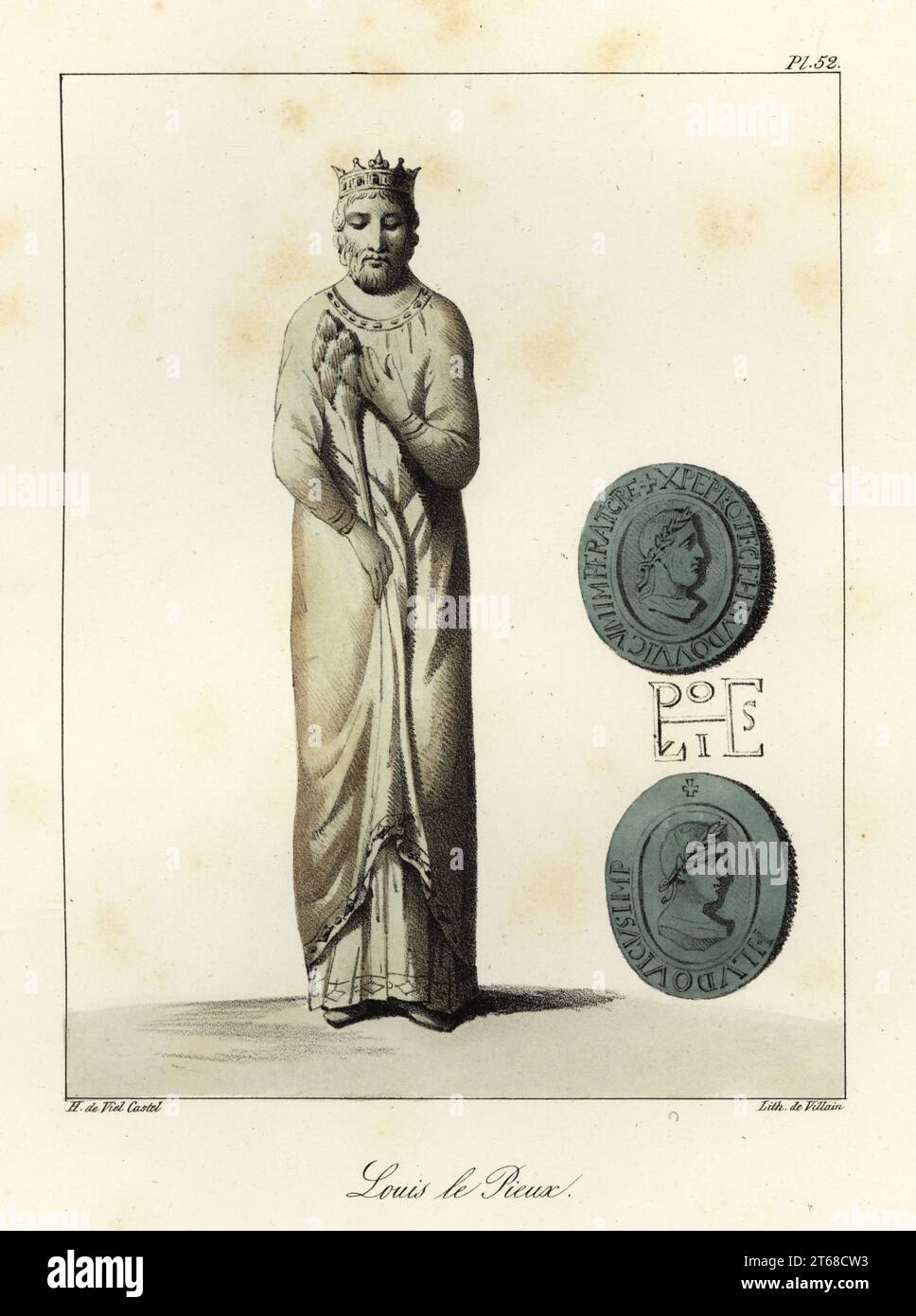 Statue and seal of Louis the Pious, King of the Franks, co-emperor with ...