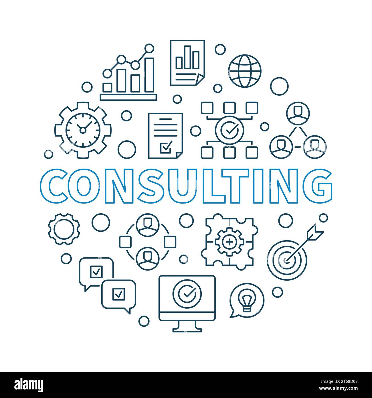 Consulting vector round concept minimal illustration in thin line style ...