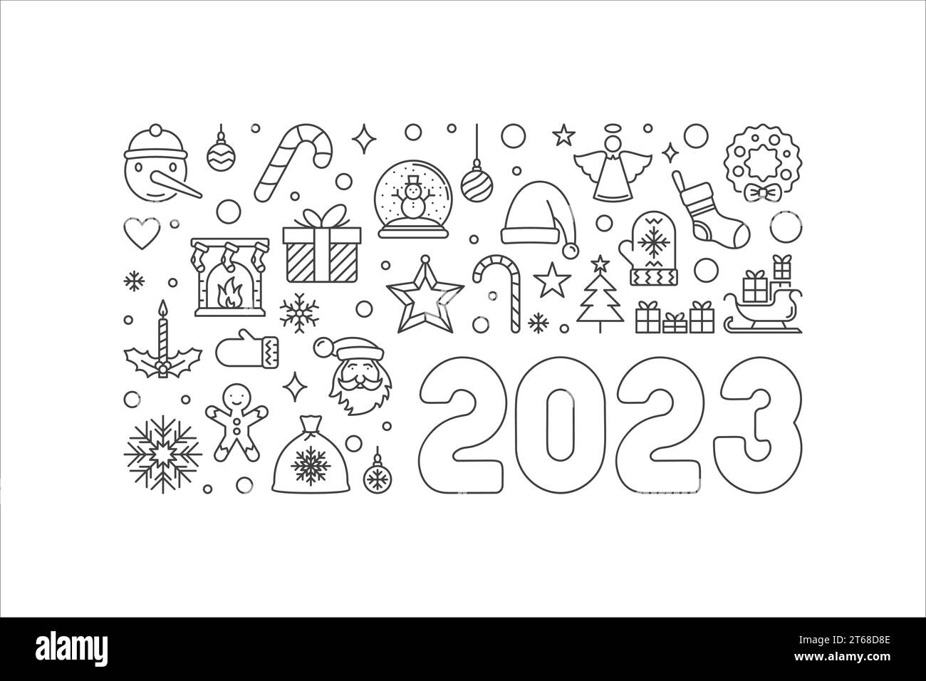 2023 New Year outline horizontal minimal illustration - Xmas concept ...