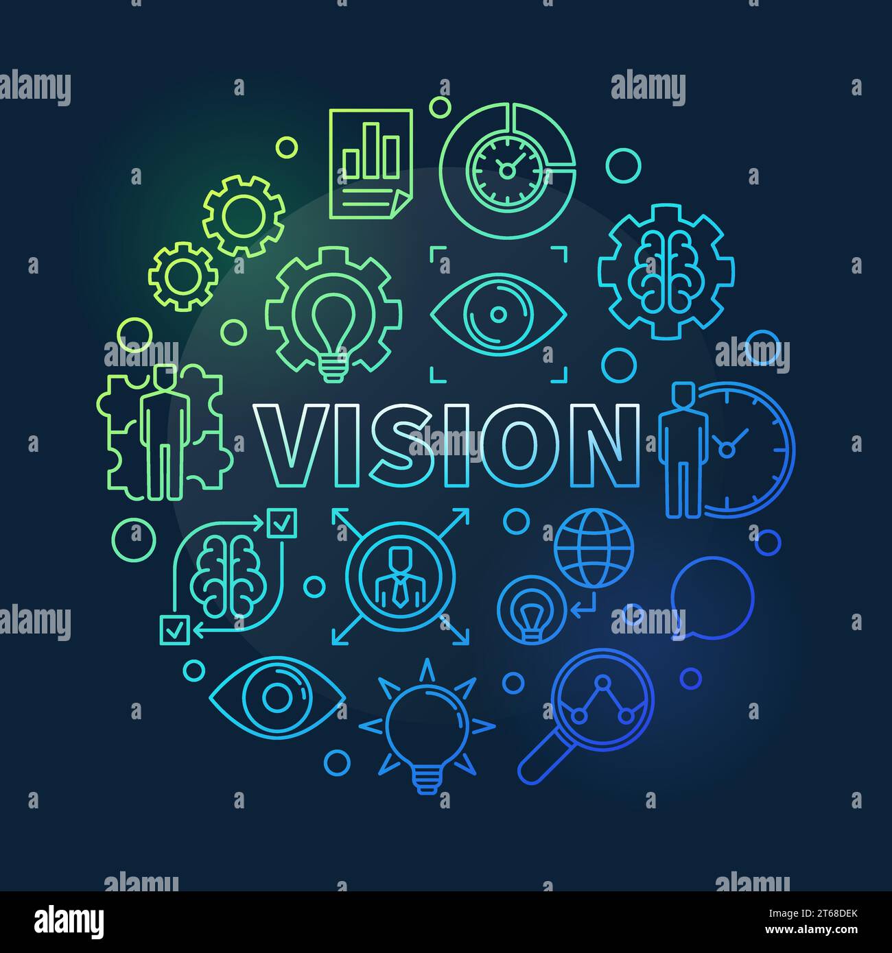 Vision vector round colorful thin line illustration on dark background ...