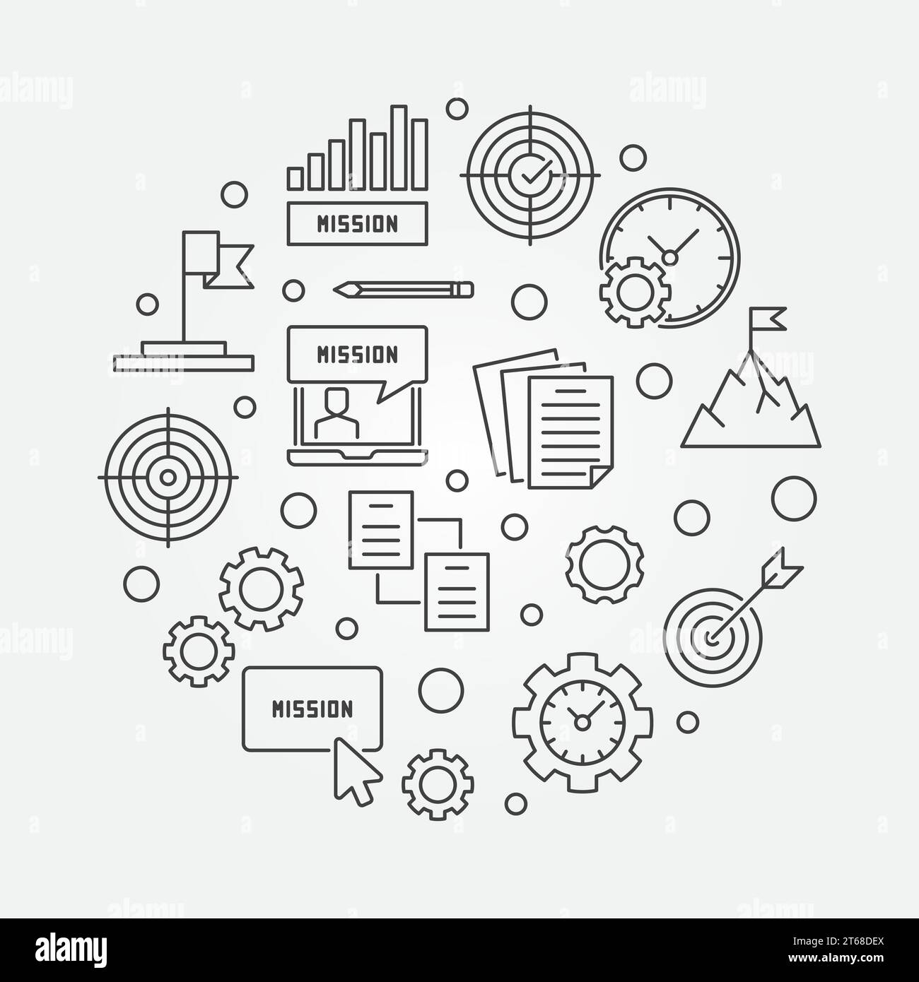 Business and Mission concept circular minimal illustration in thin line ...