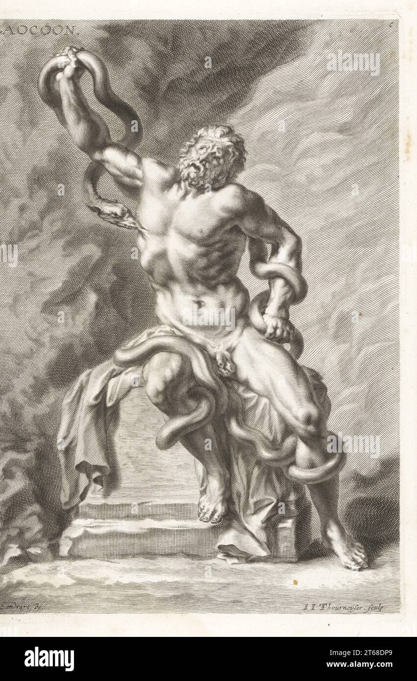 Trojan priest Laocoon battling serpents attacking his sons (omitted ...
