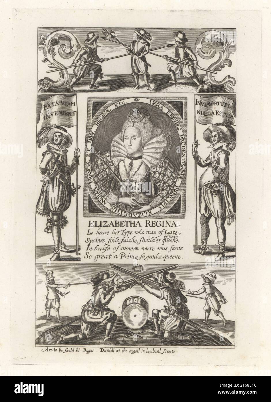 Oval portrait of Queen Elizabeth I of England, 1533-1603. In crown ...