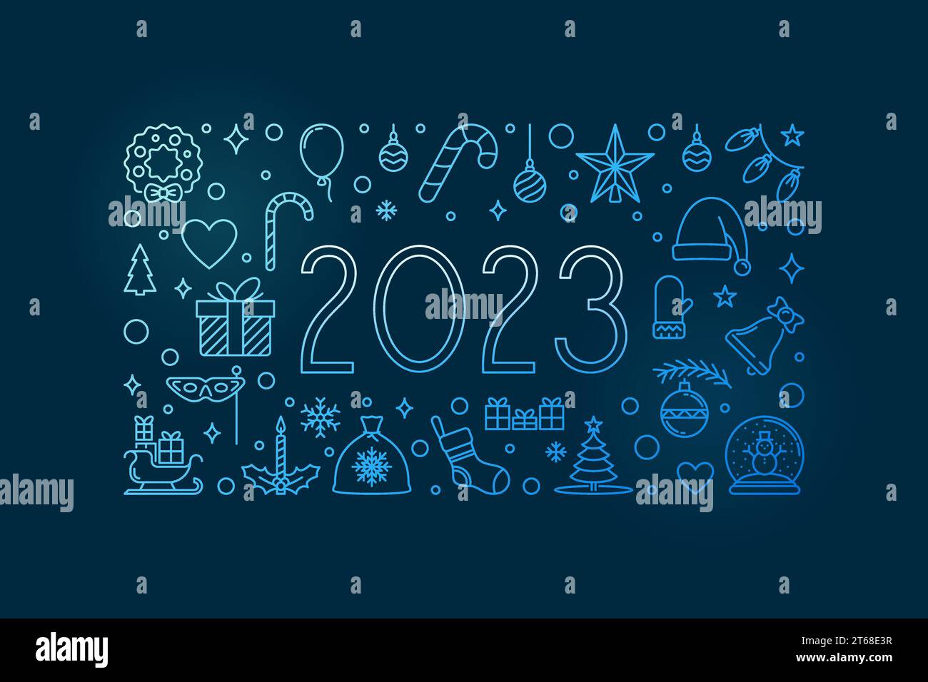 2023 Xmas and New Year Celebration concept outline horizontal blue ...