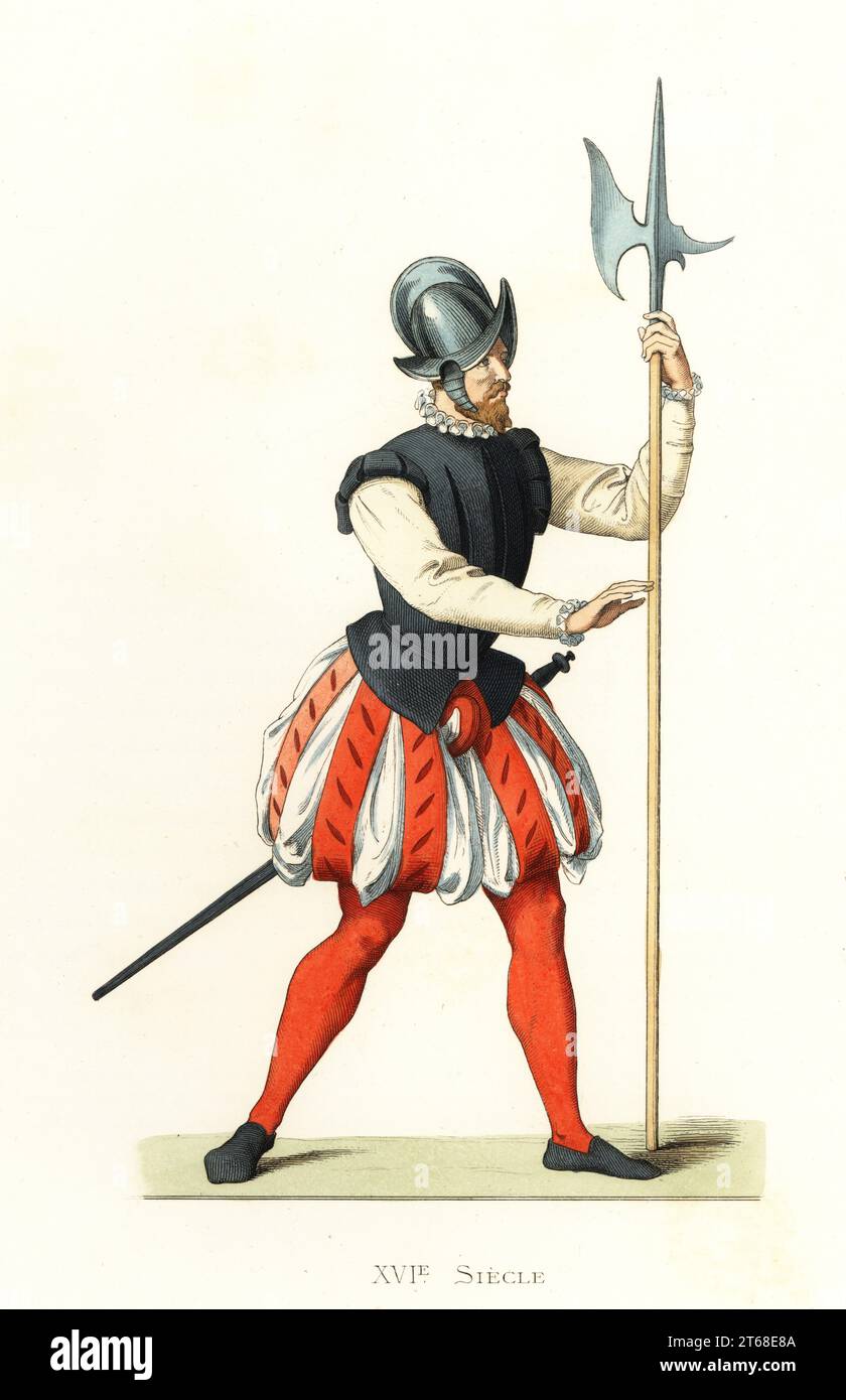 Soldier of Walloon, Low Countries, 16th century. In black wool doublet ...