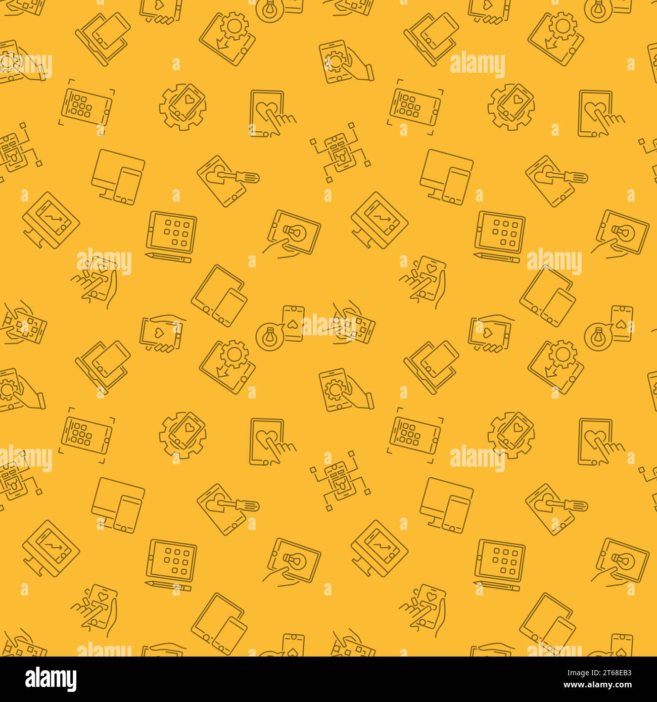Vector Mobile App Development Yellow Seamless Pattern In Thin Line Style Stock Vector Image