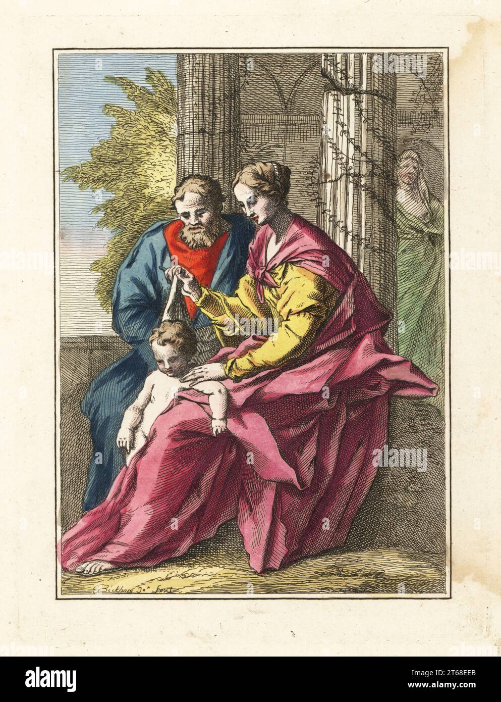 The Virgin Mary and Joseph holding the infant Jesus. The Holy Family ...