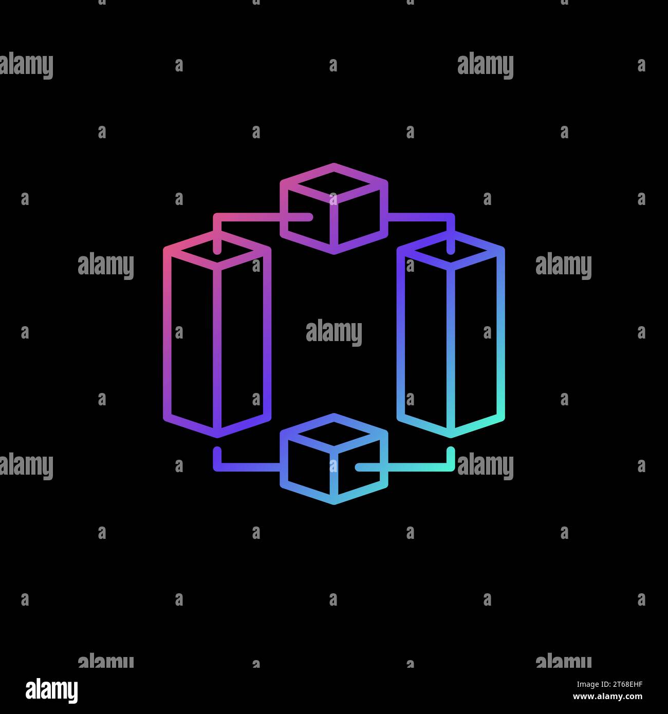 Blockchain Blocks Vector Thin Line Concept Colored Icon Block Chain