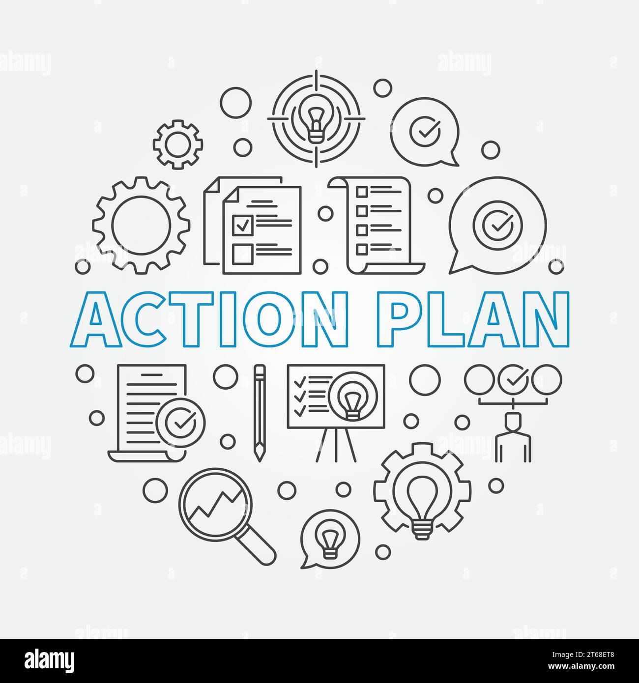 Action Plan vector round concept illustration in thin line style Stock ...