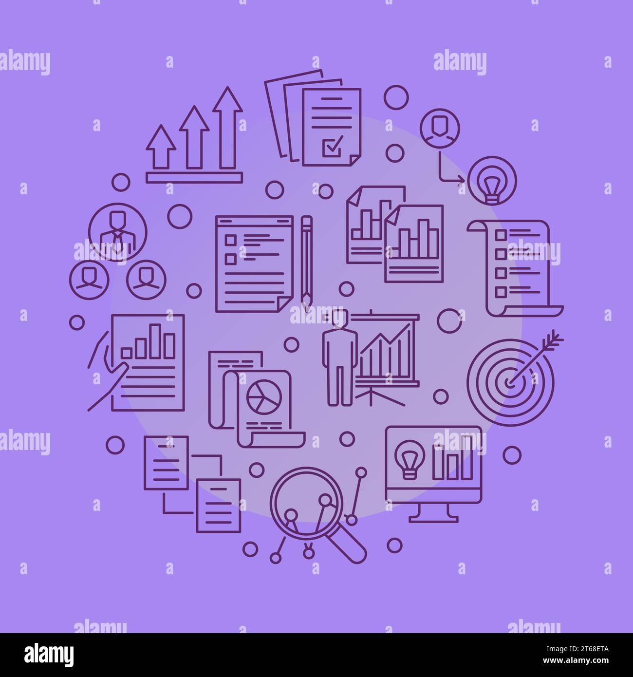 Strategic Planning Process vector concept round illustration in outline ...