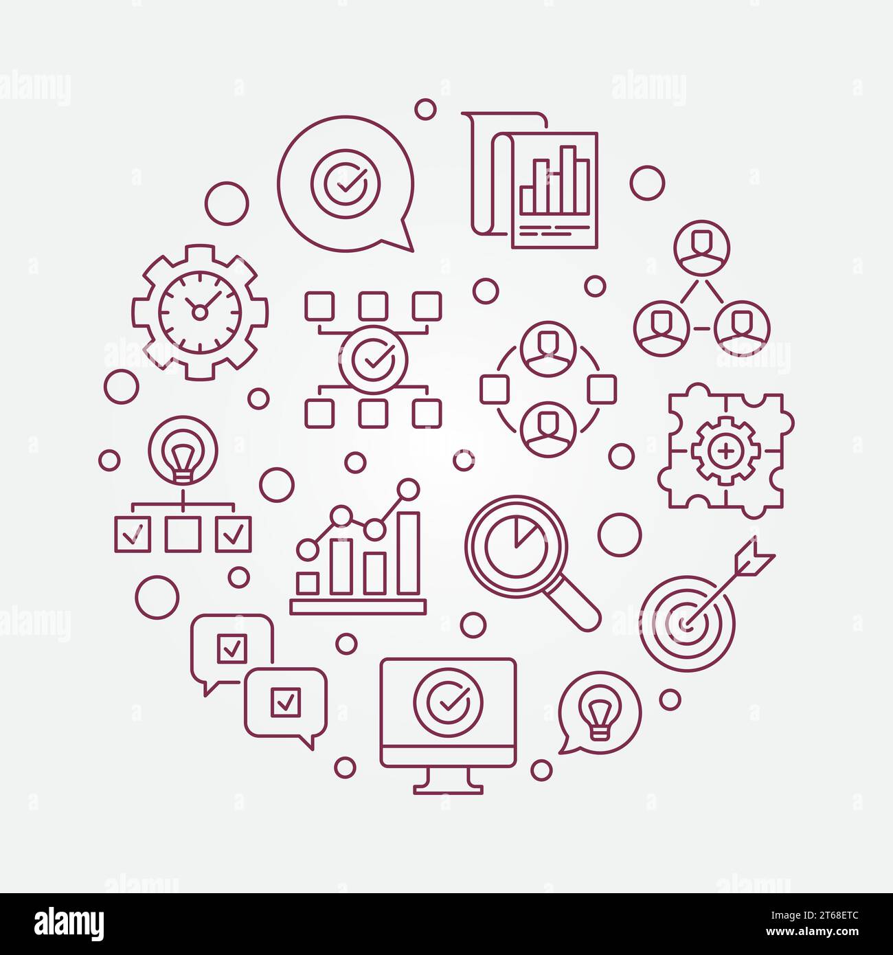 Business Consulting vector round concept illustration in outline style ...