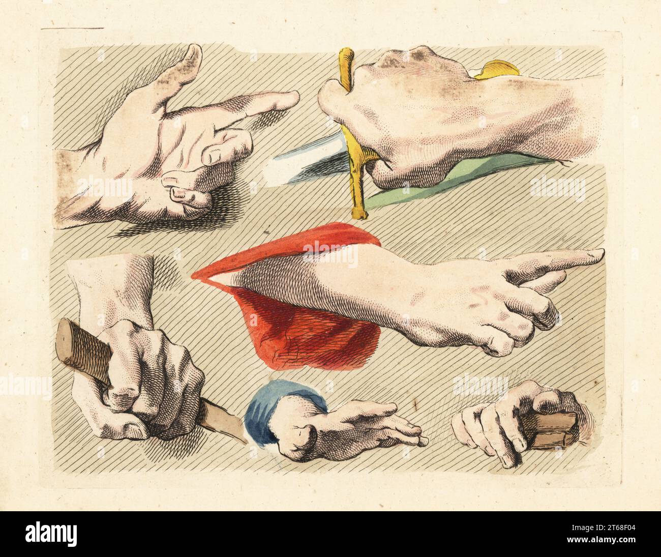 Figures of male fingers, hands, gestures, with swords and staffs from ...