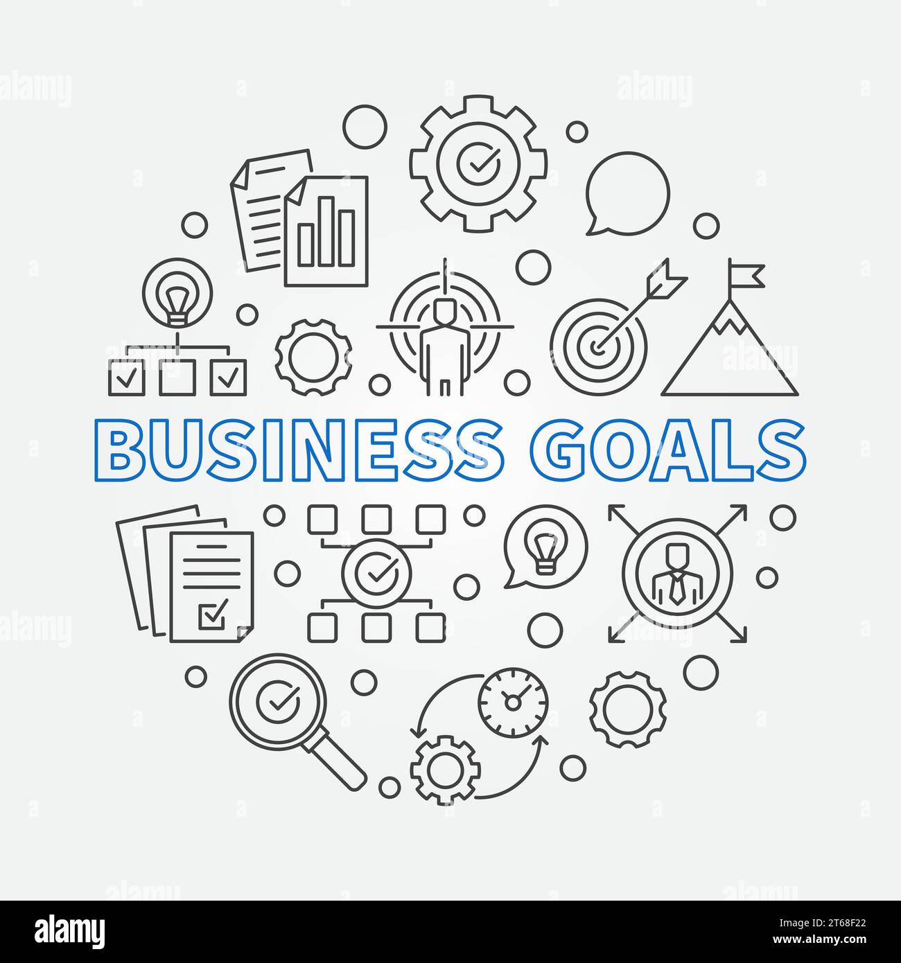 Business goals vector round concept illustration in outline style Stock ...