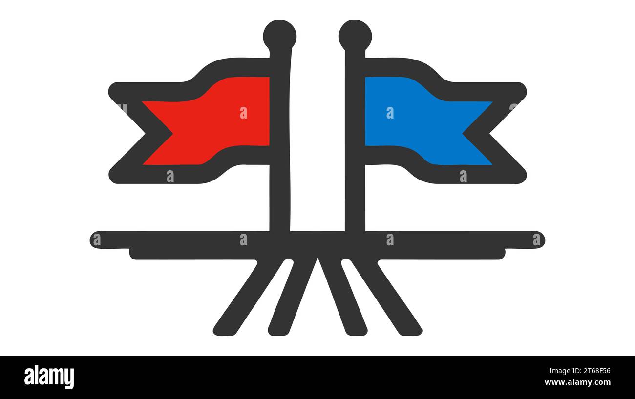 Icon of two flags, one red and one blue, on poles with a shared base ...