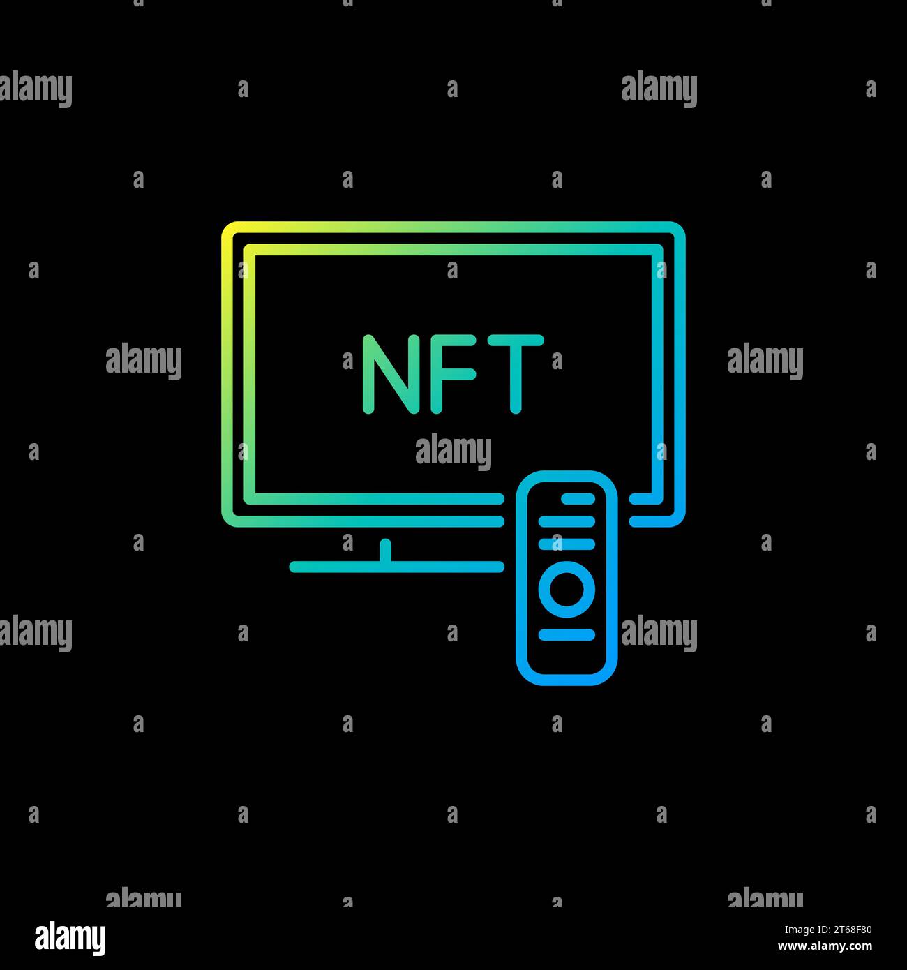 NFT on TV Screen modern line icon. Non fungible Token Video vector outline concept colorful sign ...