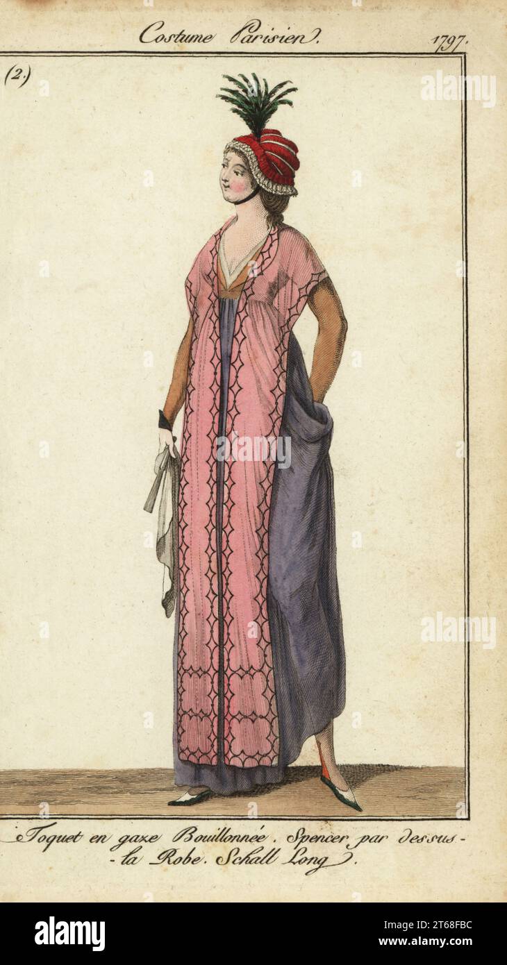 Fashionable women of the Directoire, 1797. In a cap of gathered gauze ...