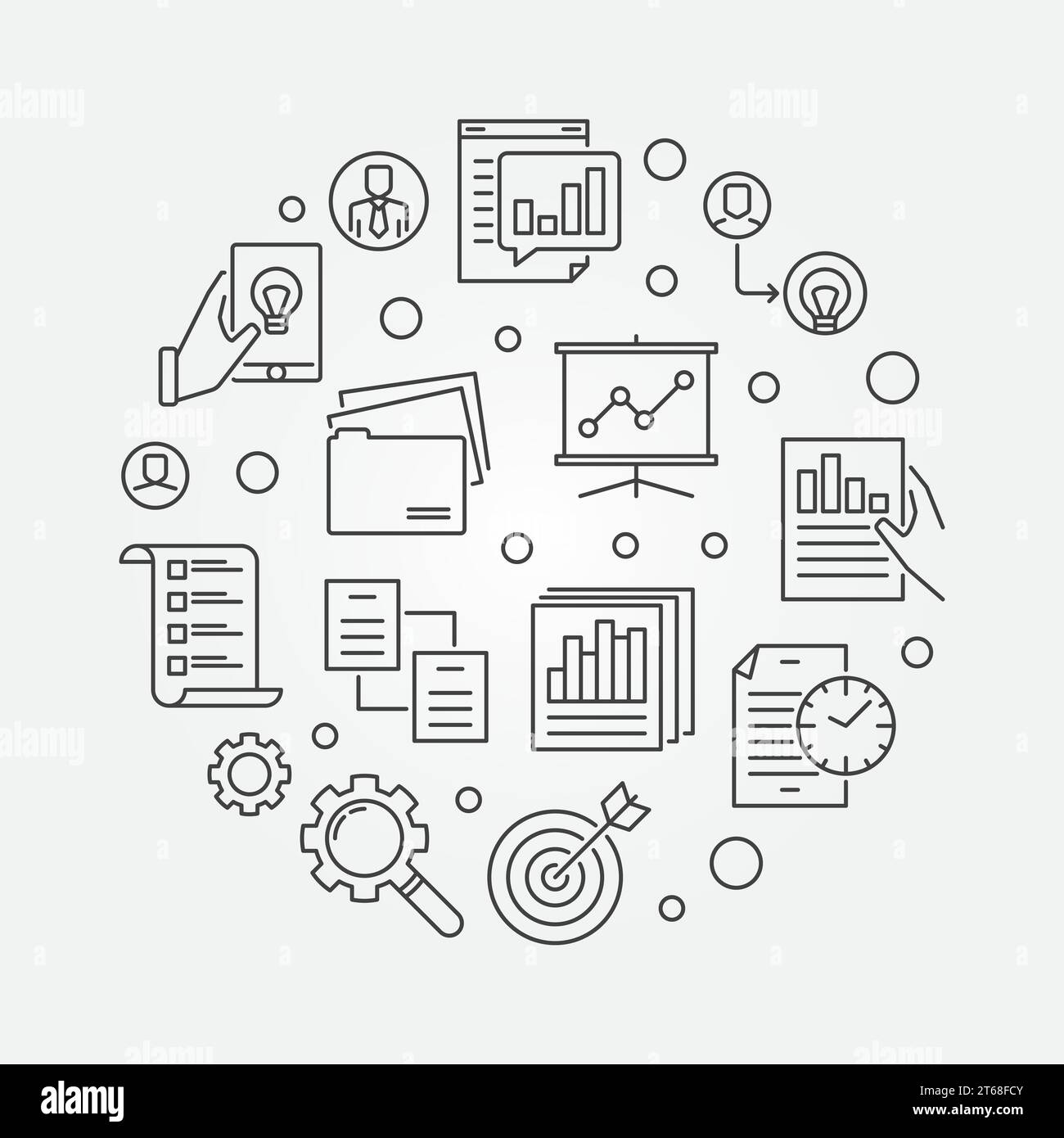 Project planning vector round concept minimal illustration in thin line ...